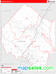 Stafford County, VA Zip Code Wall Map Red Line Style by MarketMAPS