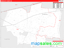 Fairfax City County, VA Zip Code Wall Map Red Line Style by MarketMAPS