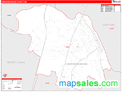 Fredericksburg County, VA Zip Code Wall Map Red Line Style by MarketMAPS