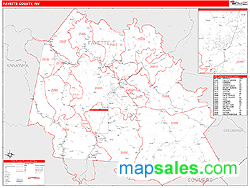 Fayette County, WV Zip Code Wall Map Red Line Style by MarketMAPS