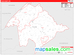 Tyler County, WV Zip Code Wall Map Red Line Style by MarketMAPS