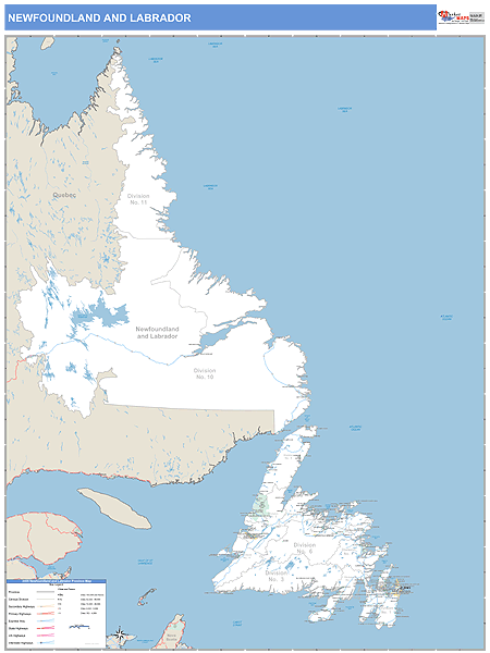 Newfoundland Labrador Wall Map Basic Style by MarketMAPS - MapSales
