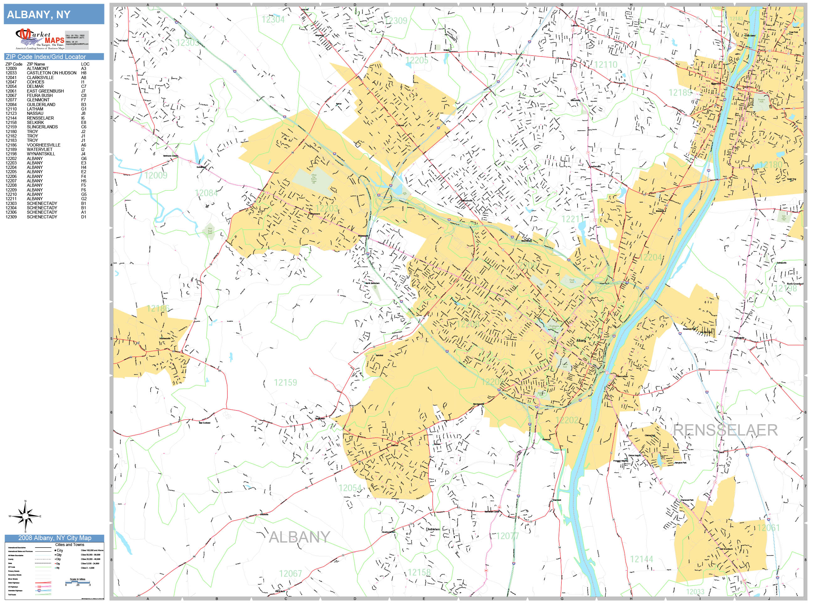 Albany New York Wall Map (Basic Style) by MarketMAPS - MapSales.com