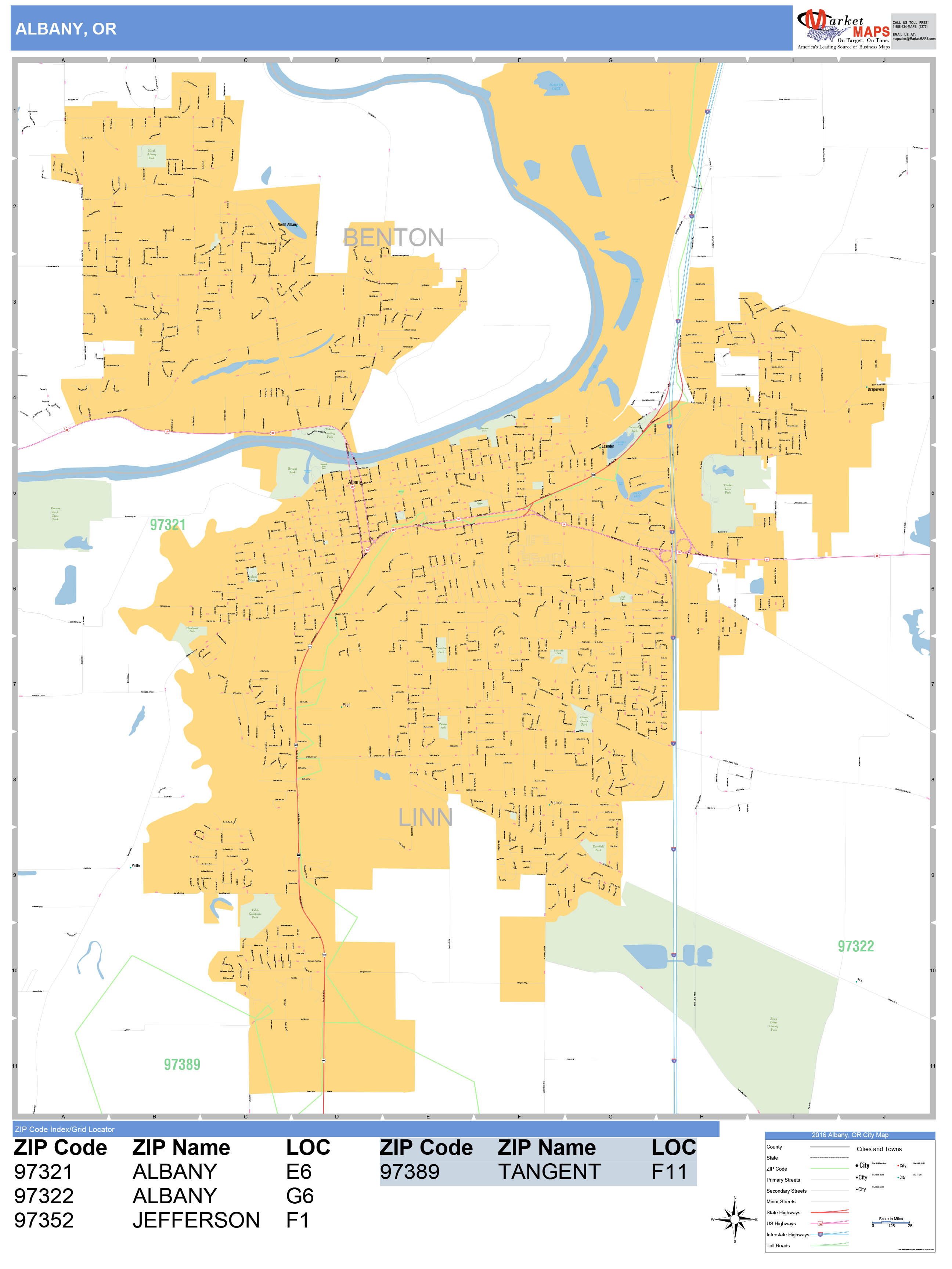 Albany Oregon Wall Map (Basic Style) by MarketMAPS - MapSales