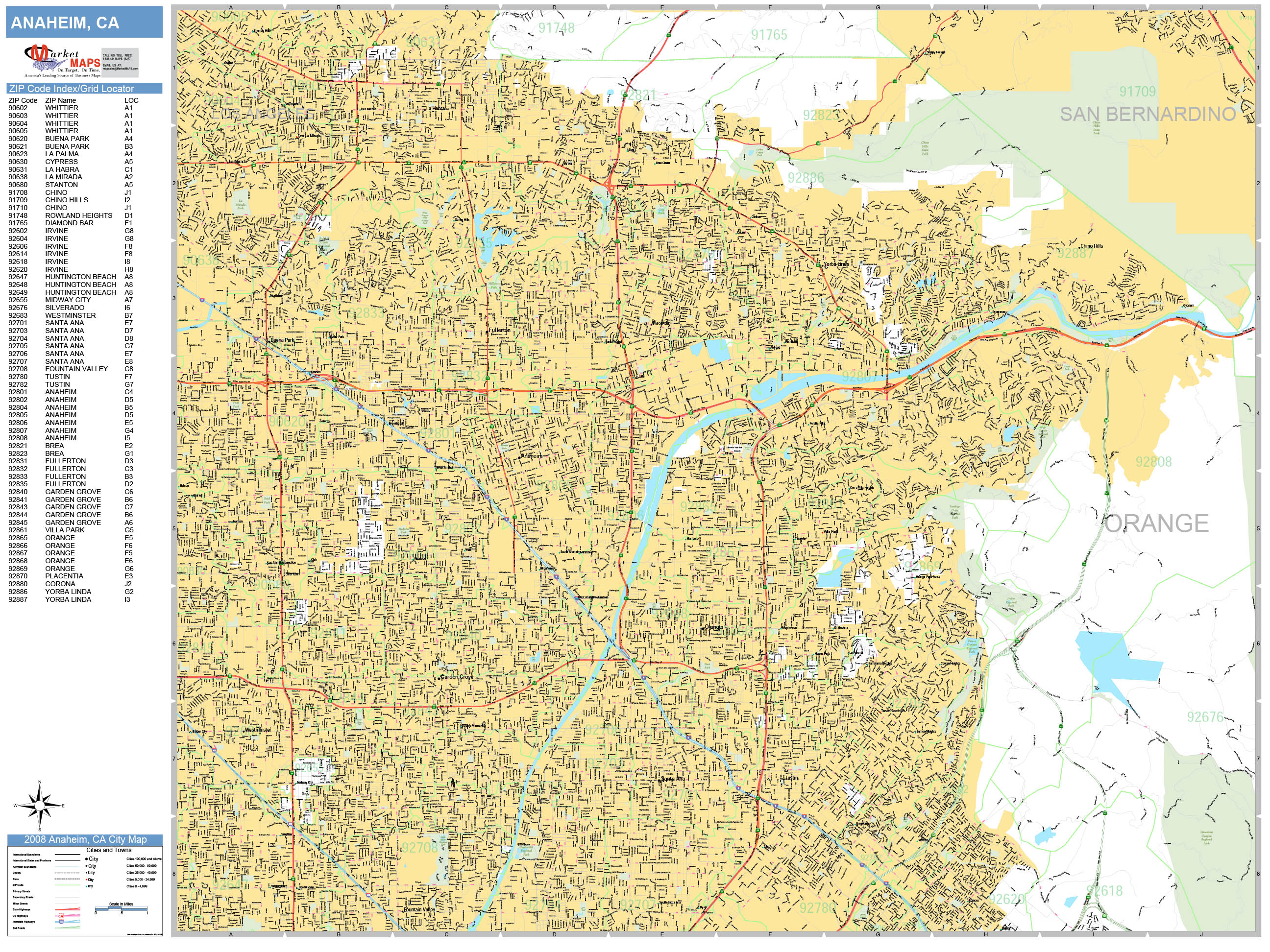 Anaheim California Wall Map (Basic Style) by MarketMAPS - MapSales