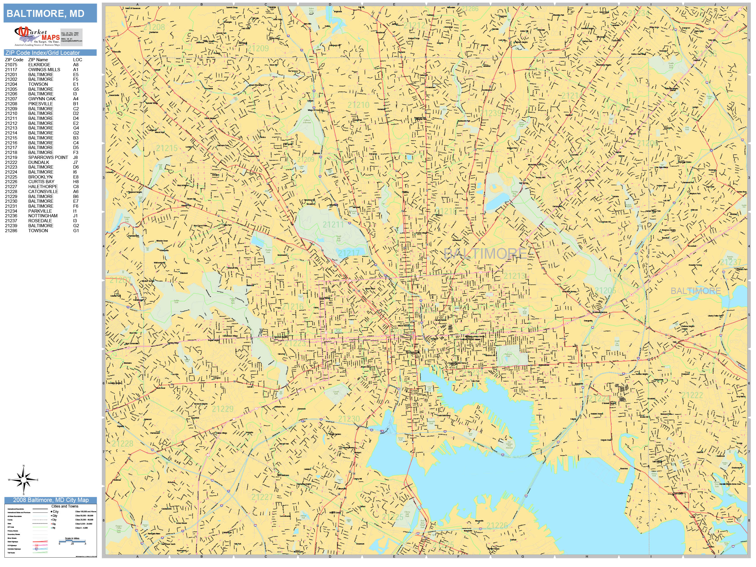 Baltimore Maryland Wall Map (Basic Style) by MarketMAPS