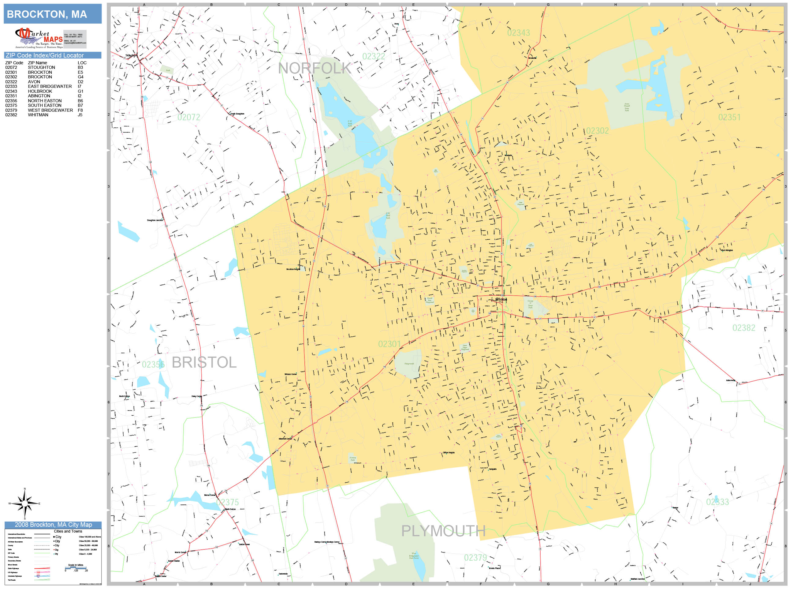 Brockton Massachusetts Wall Map Basic Style By Marketmaps Mapsales