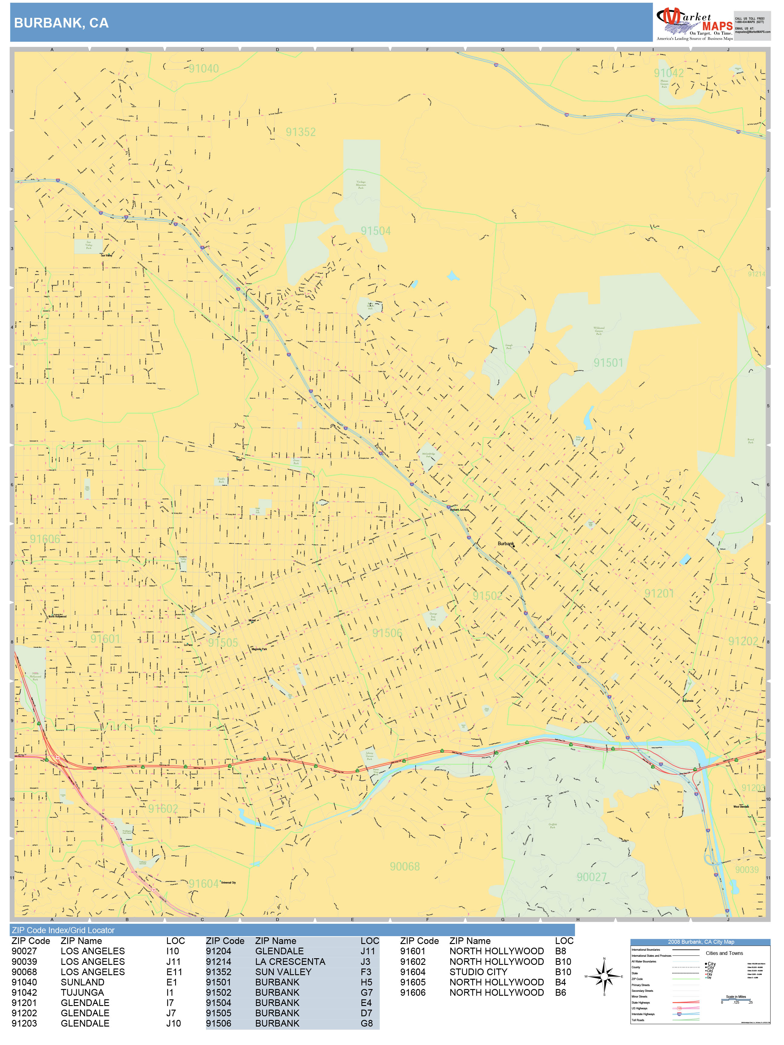 Burbank California Wall Map (Basic Style) by MarketMAPS - MapSales