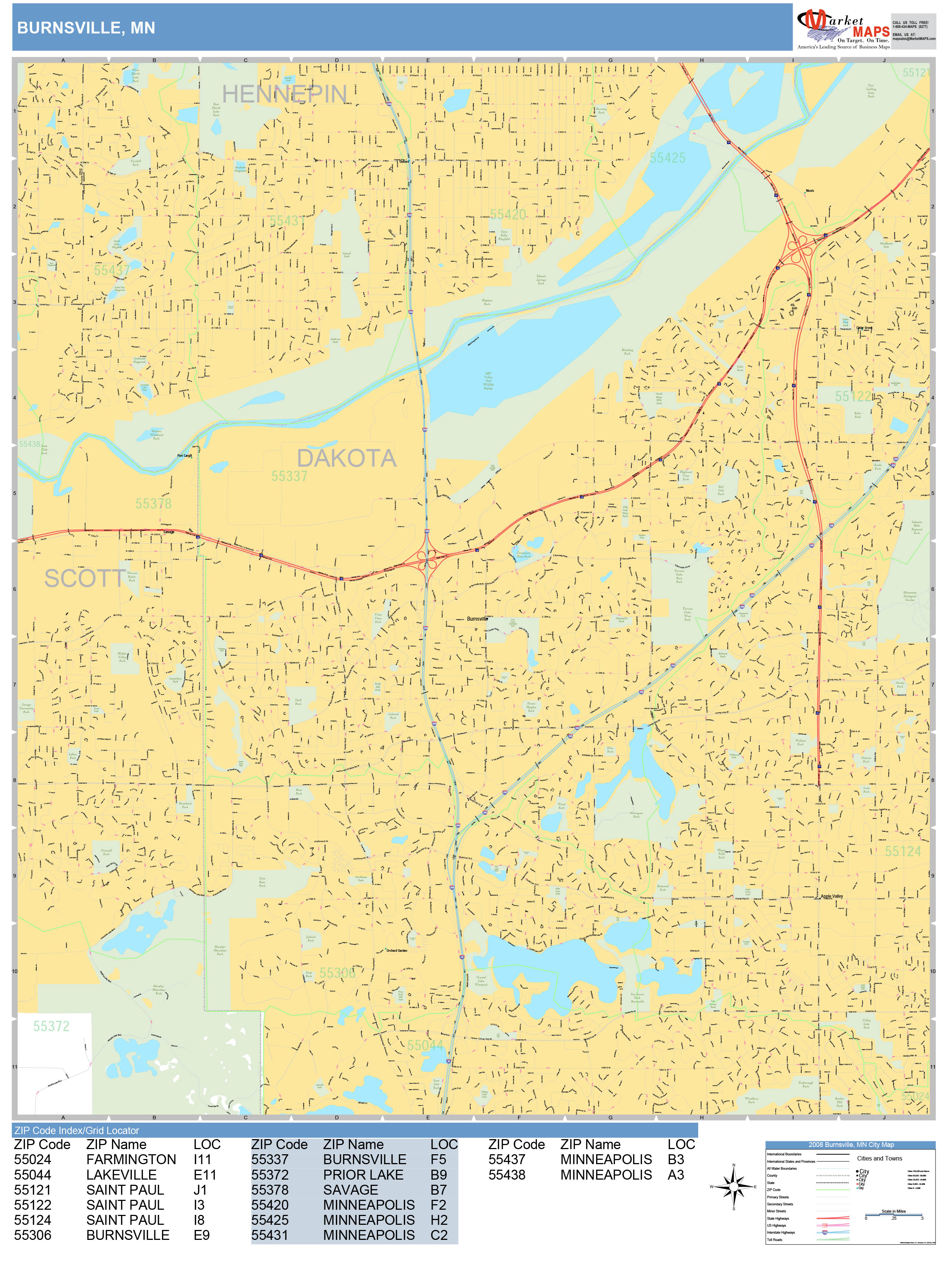 Burnsville Minnesota Wall Map (Basic Style) by MarketMAPS - MapSales