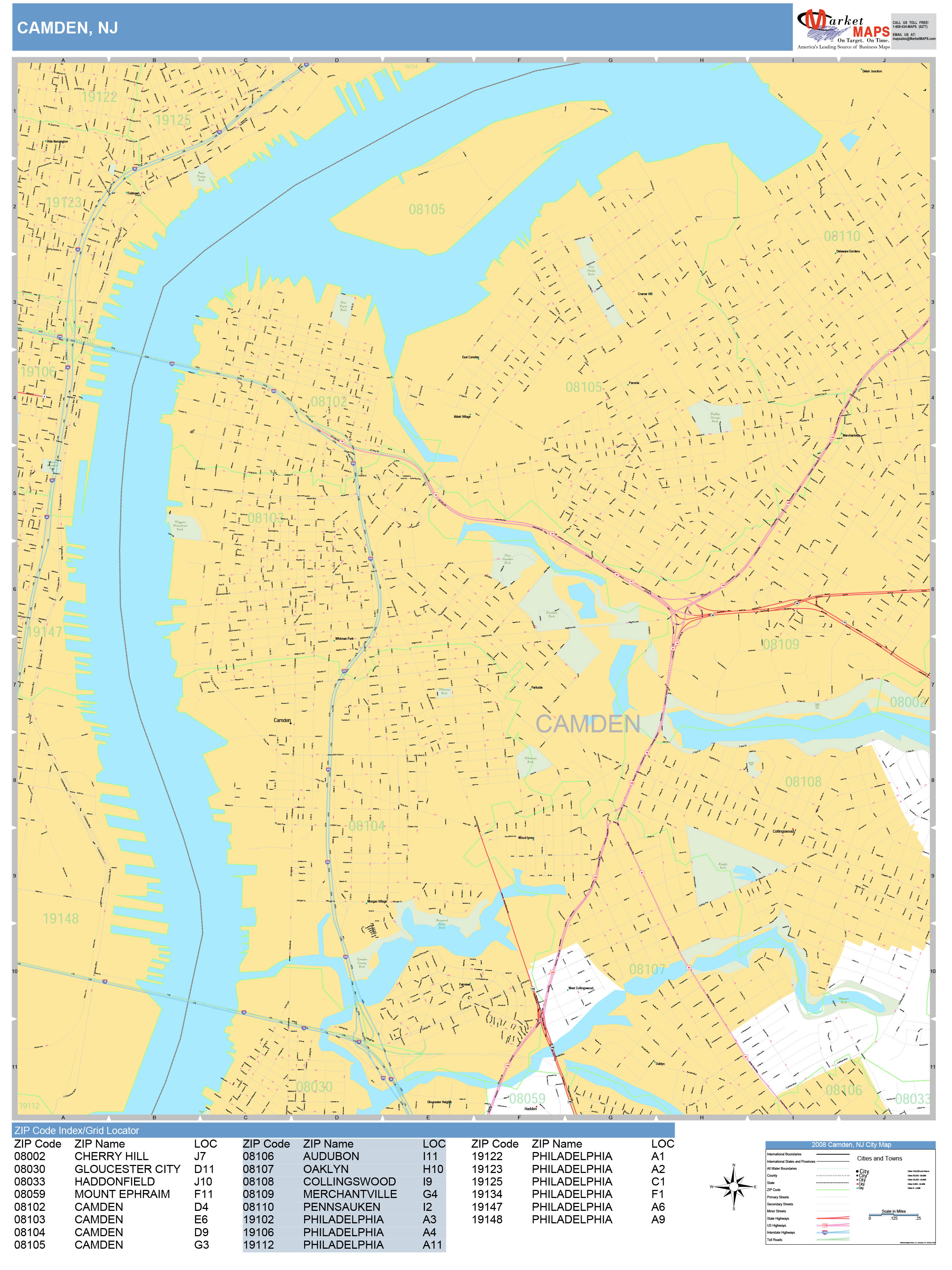 Camden New Jersey Wall Map (Basic Style) by MarketMAPS - MapSales