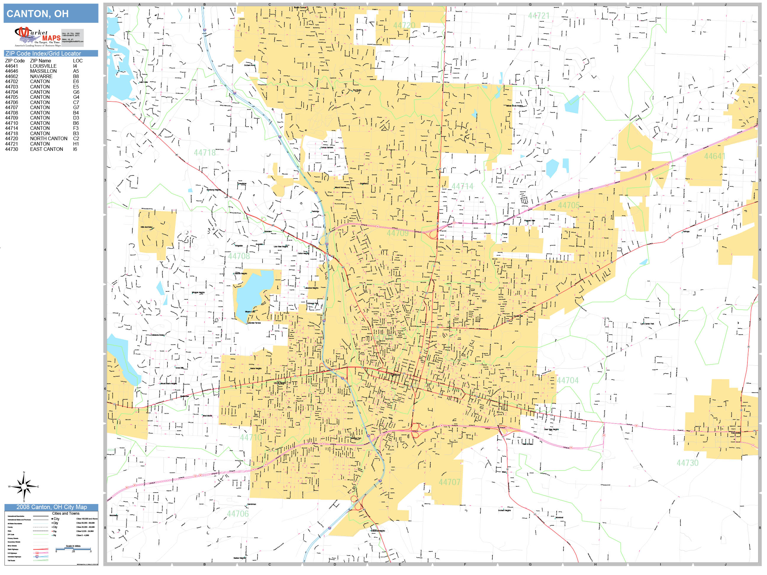 Canton Ohio Wall Map (Basic Style) by MarketMAPS - MapSales