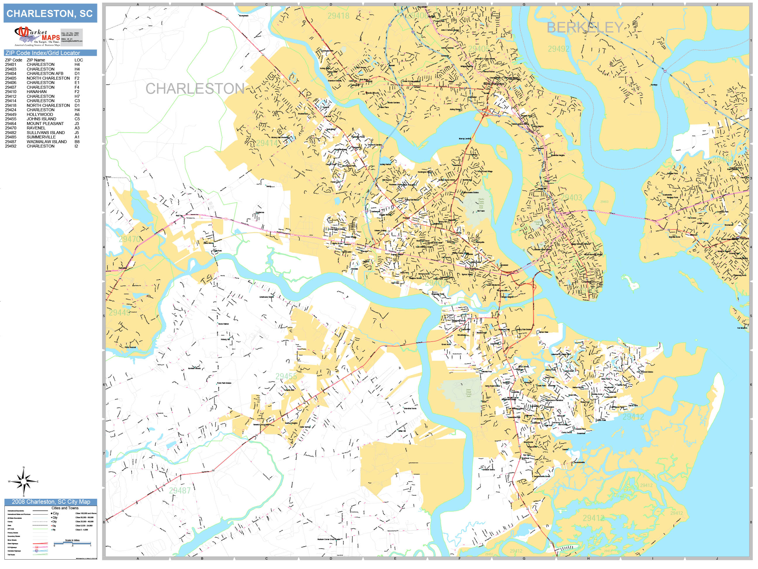 Charleston South Carolina Wall Map (Basic Style) by MarketMAPS - MapSales