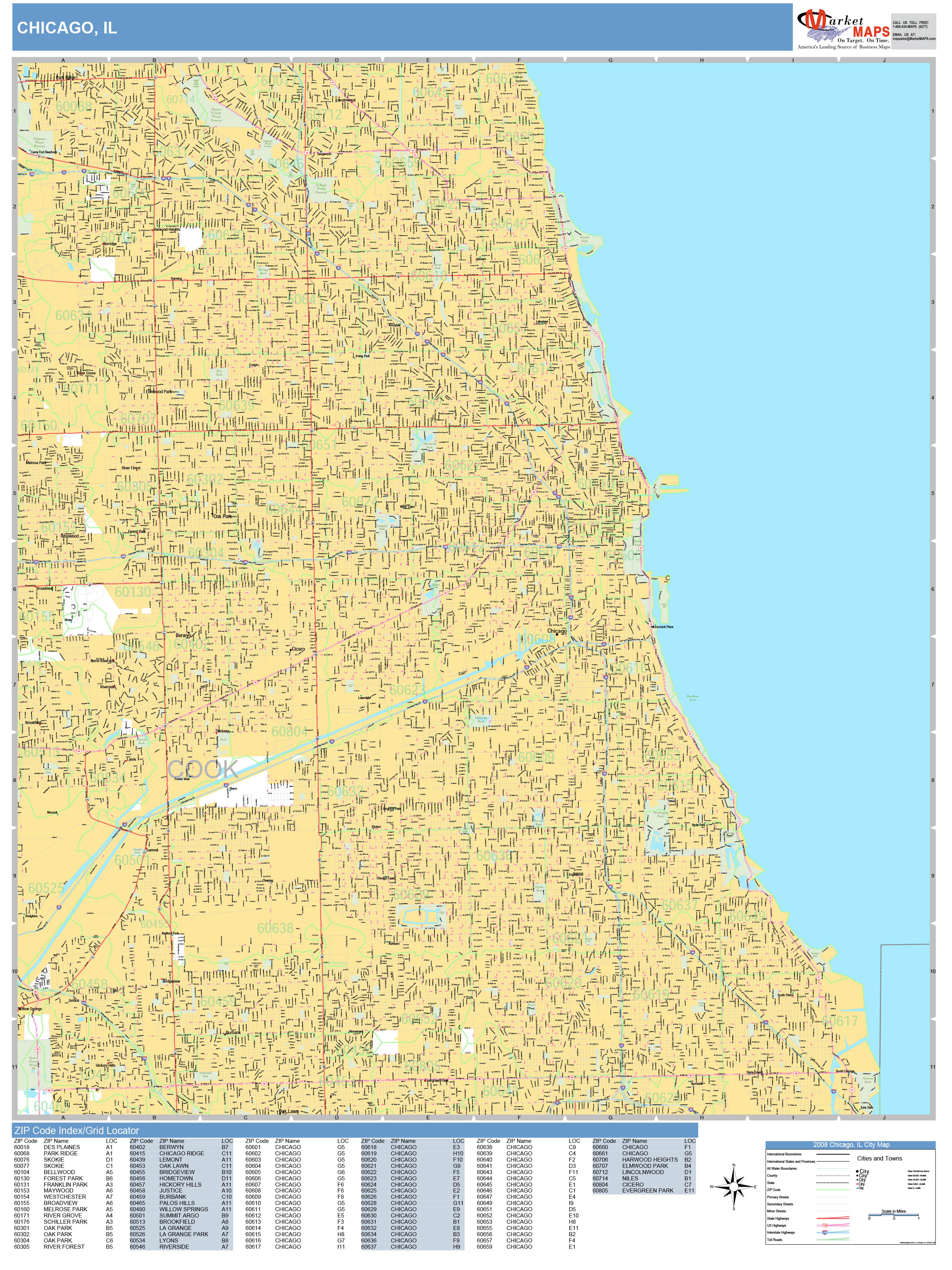 Chicago Illinois Wall Map (Basic Style) by MarketMAPS - MapSales