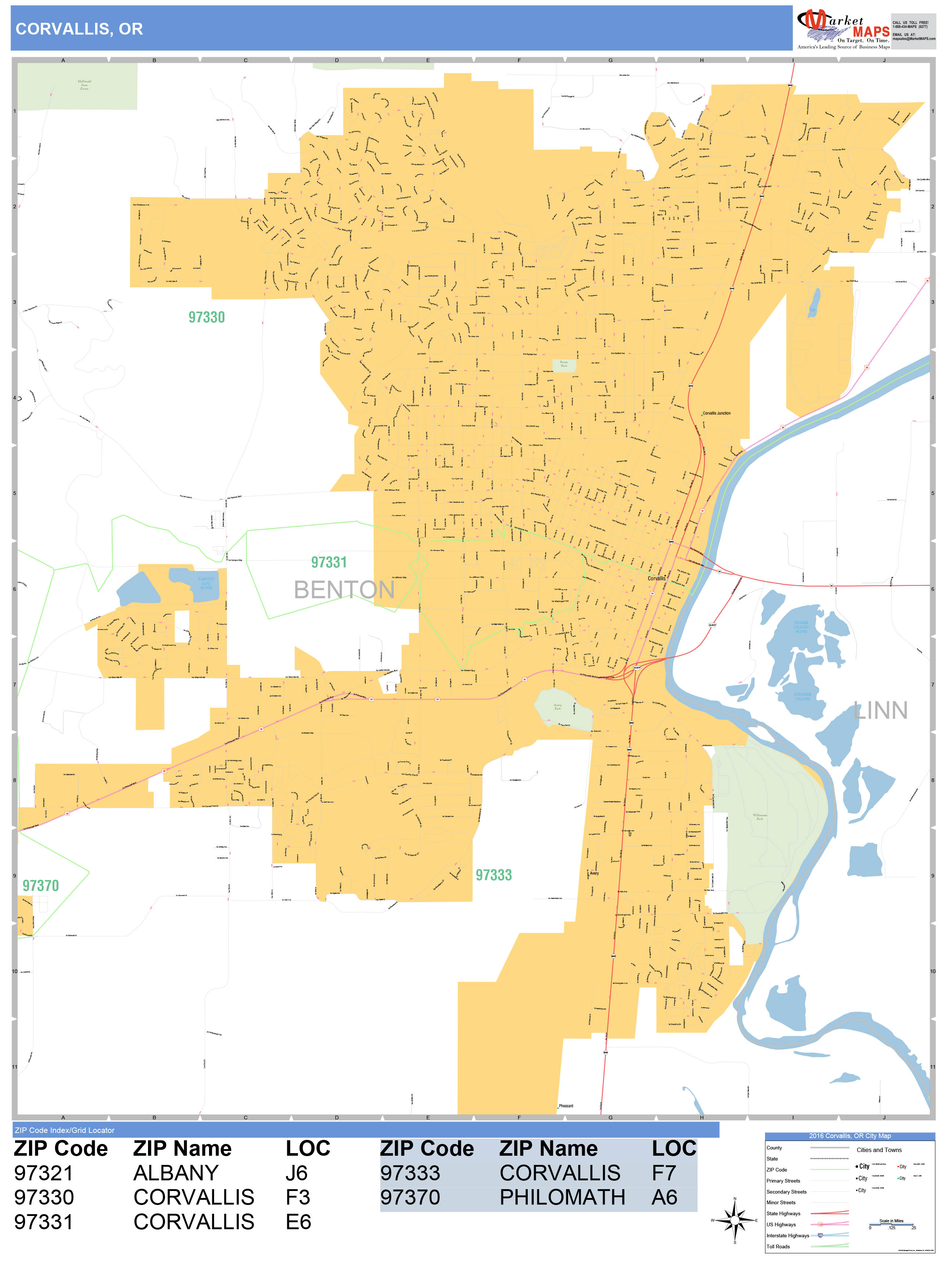 Corvallis Oregon Wall Map (Basic Style) by MarketMAPS - MapSales.com