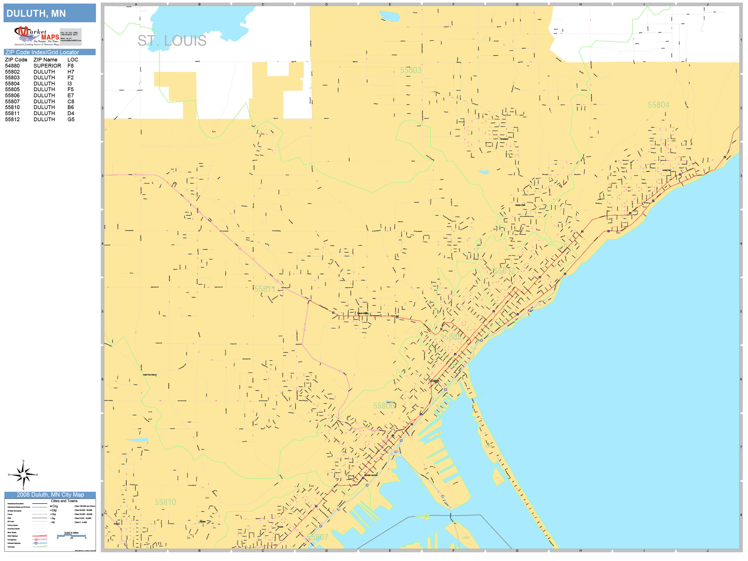 Duluth Minnesota Wall Map (Basic Style) by MarketMAPS - MapSales