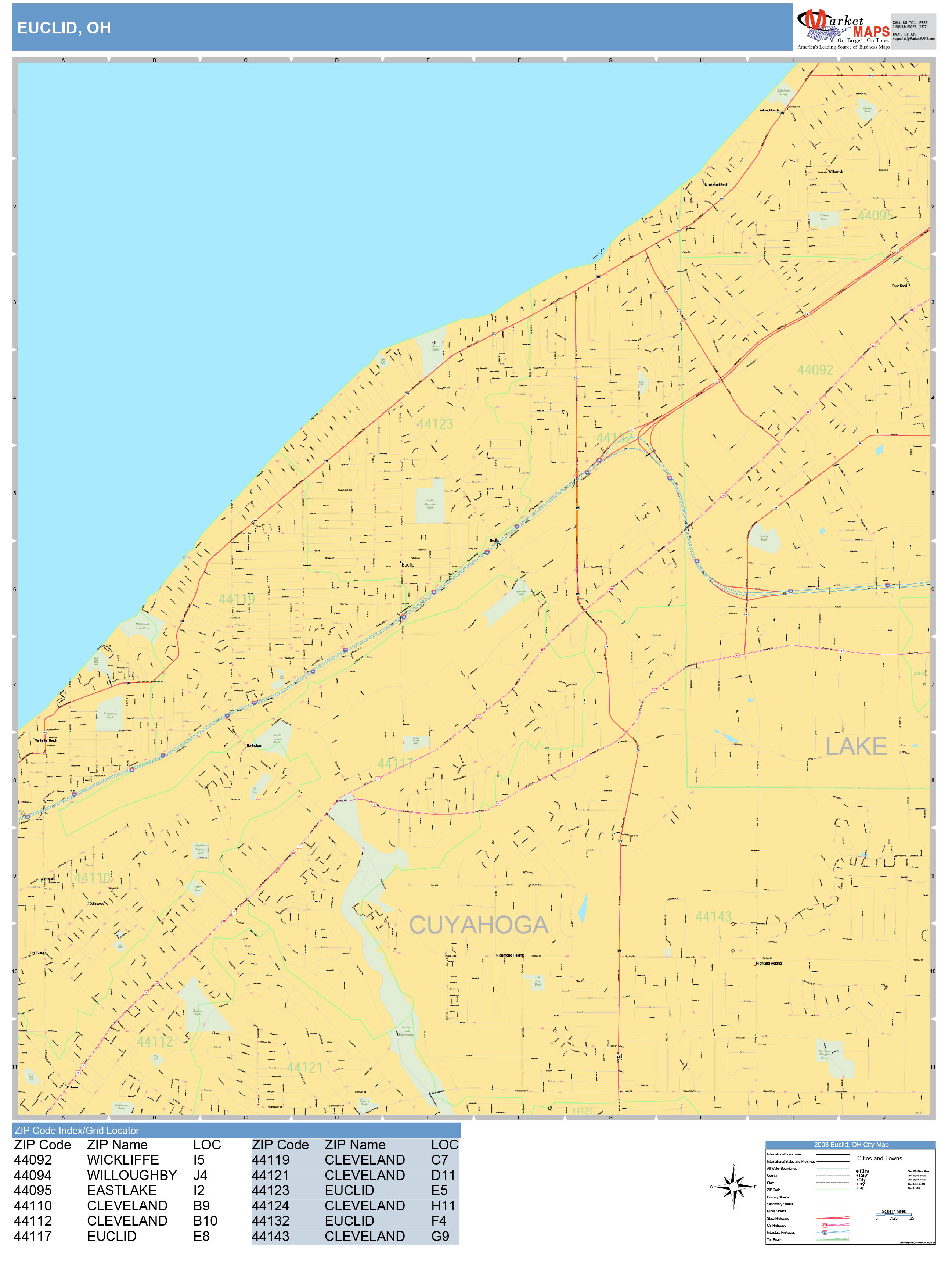 Euclid Ohio Wall Map (Basic Style) by MarketMAPS - MapSales