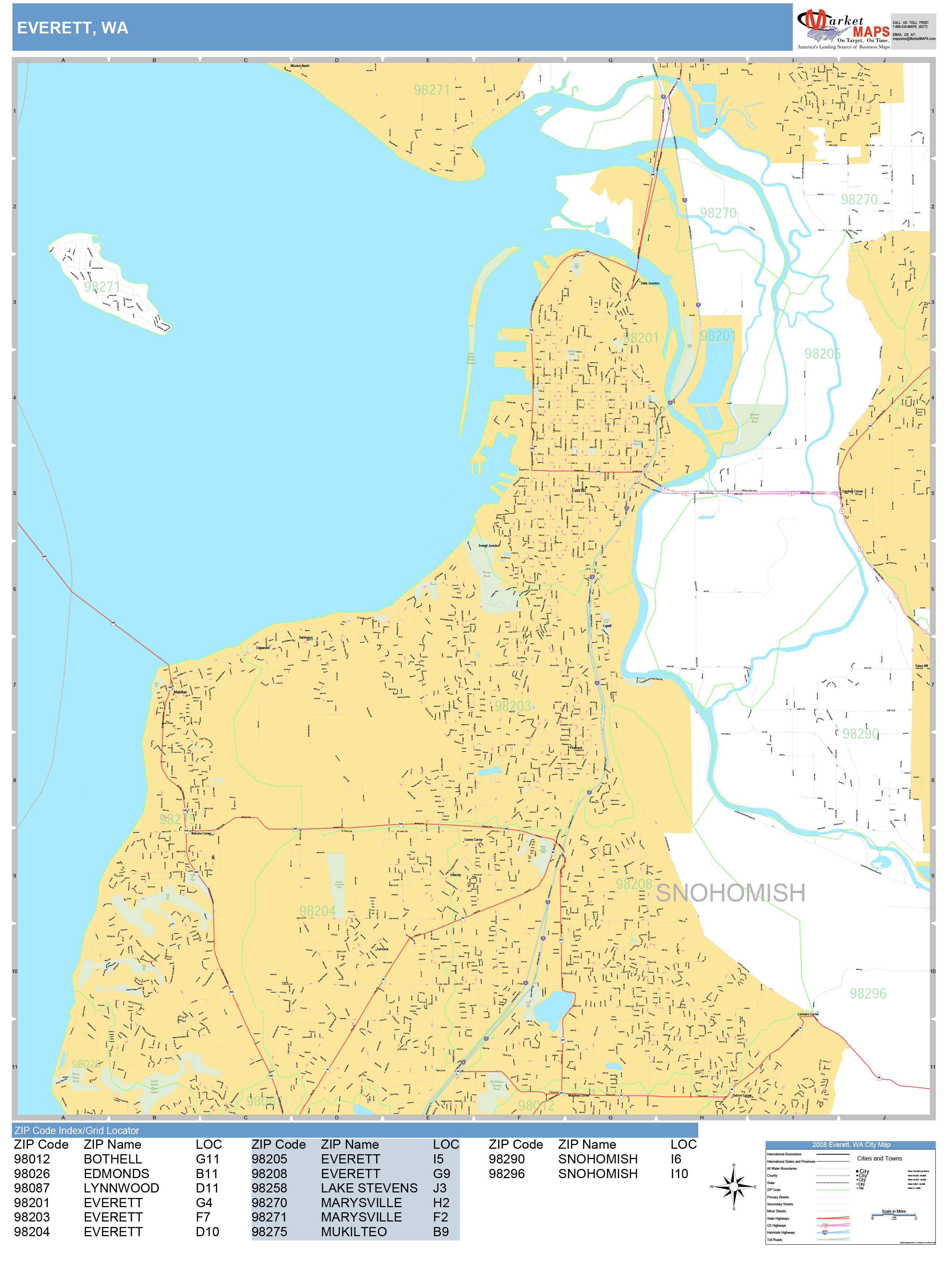 Everett Washington Wall Map (Basic Style) by MarketMAPS - MapSales
