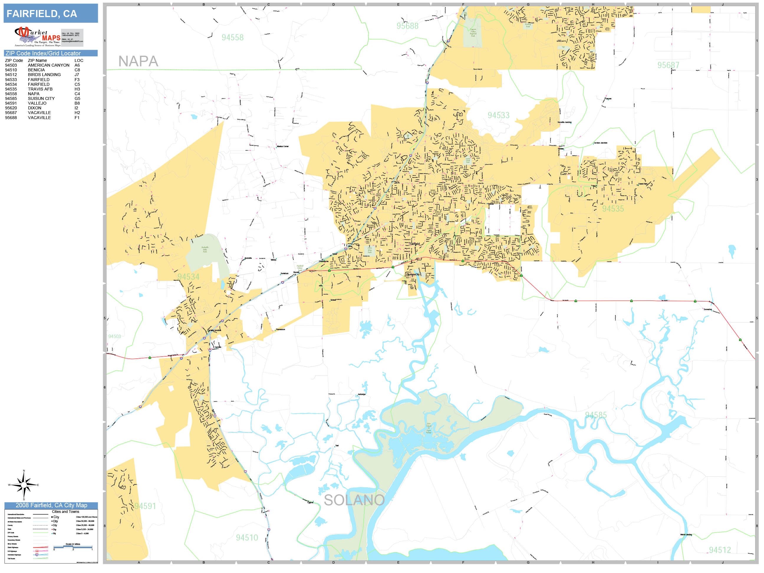 Fairfield California Wall Map (Basic Style) by MarketMAPS - MapSales