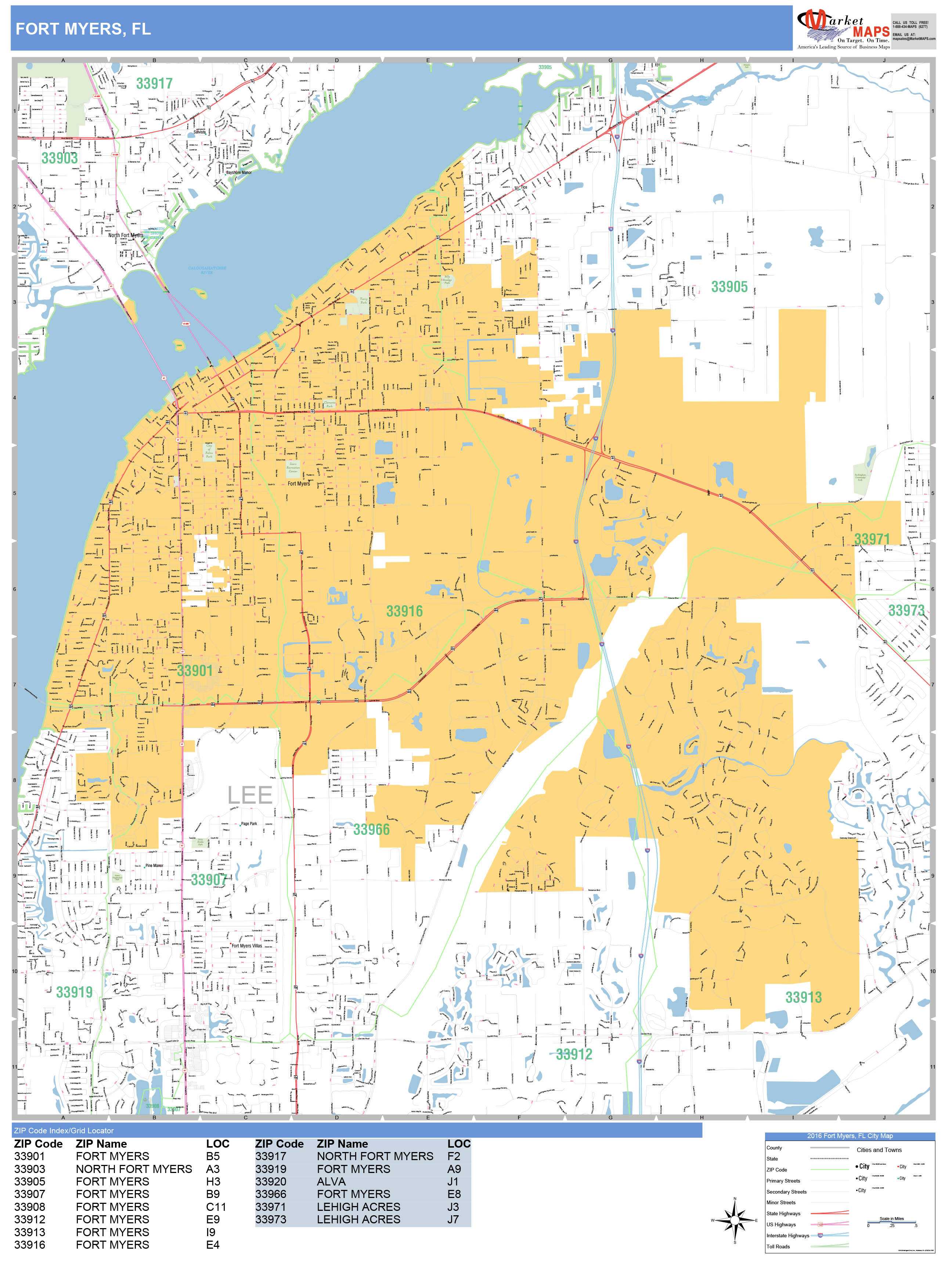Fort Myers Florida Wall Map Basic Style By MarketMAPS Fort Myers Florida Wall Map Basic Style By MarketMAPS