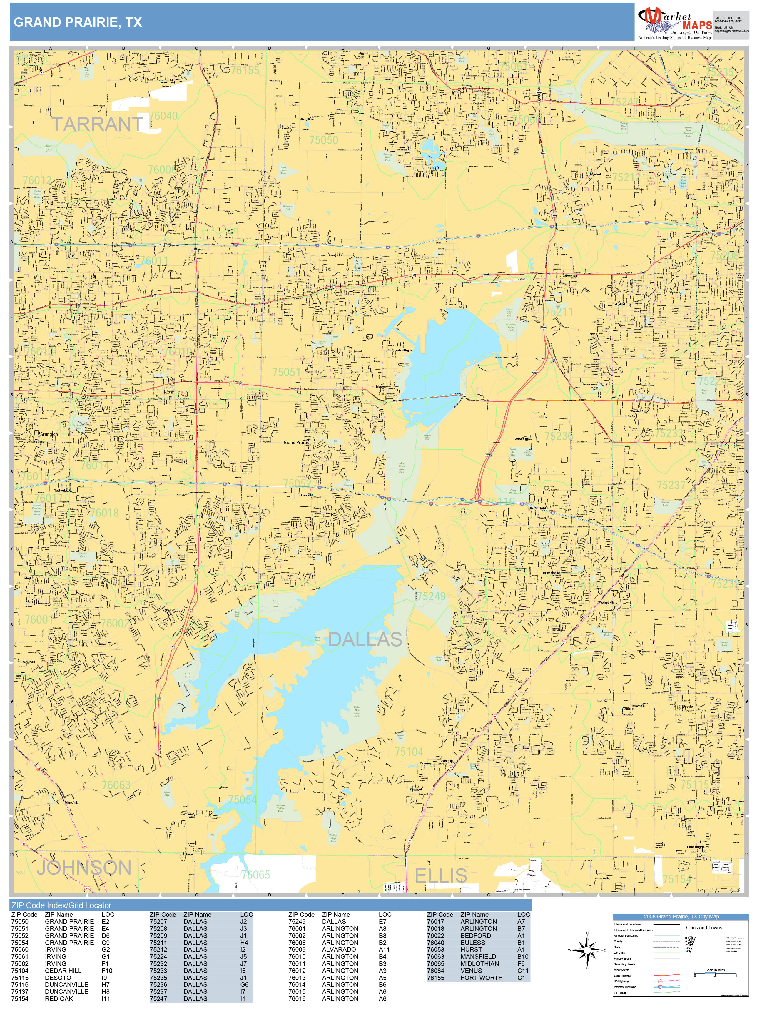 Grand Prairie Texas Wall Map (Basic Style) by MarketMAPS