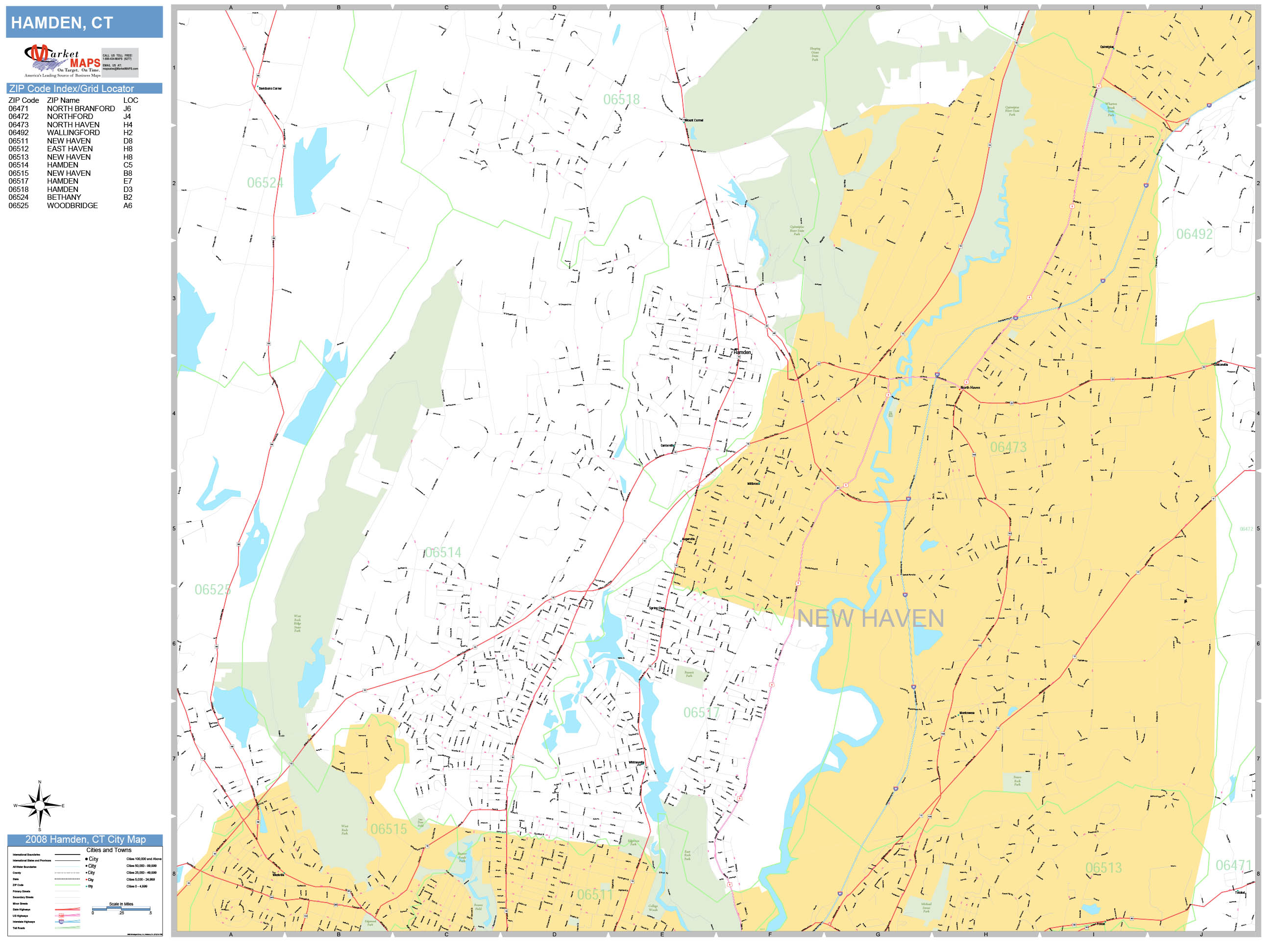 Hamden Connecticut Wall Map (Basic Style) by MarketMAPS - MapSales.com
