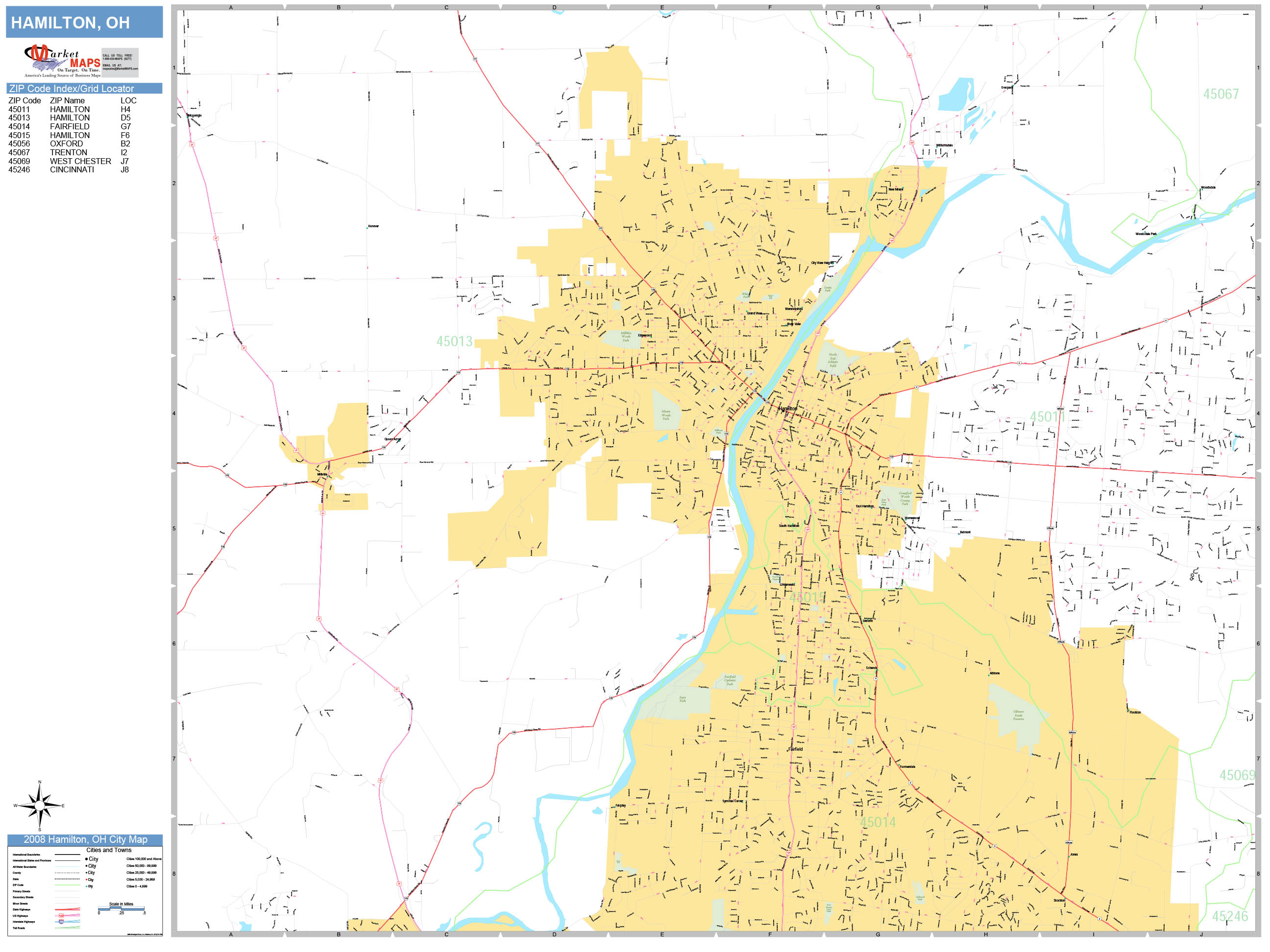 Hamilton Ohio Wall Map (Basic Style) by MarketMAPS - MapSales