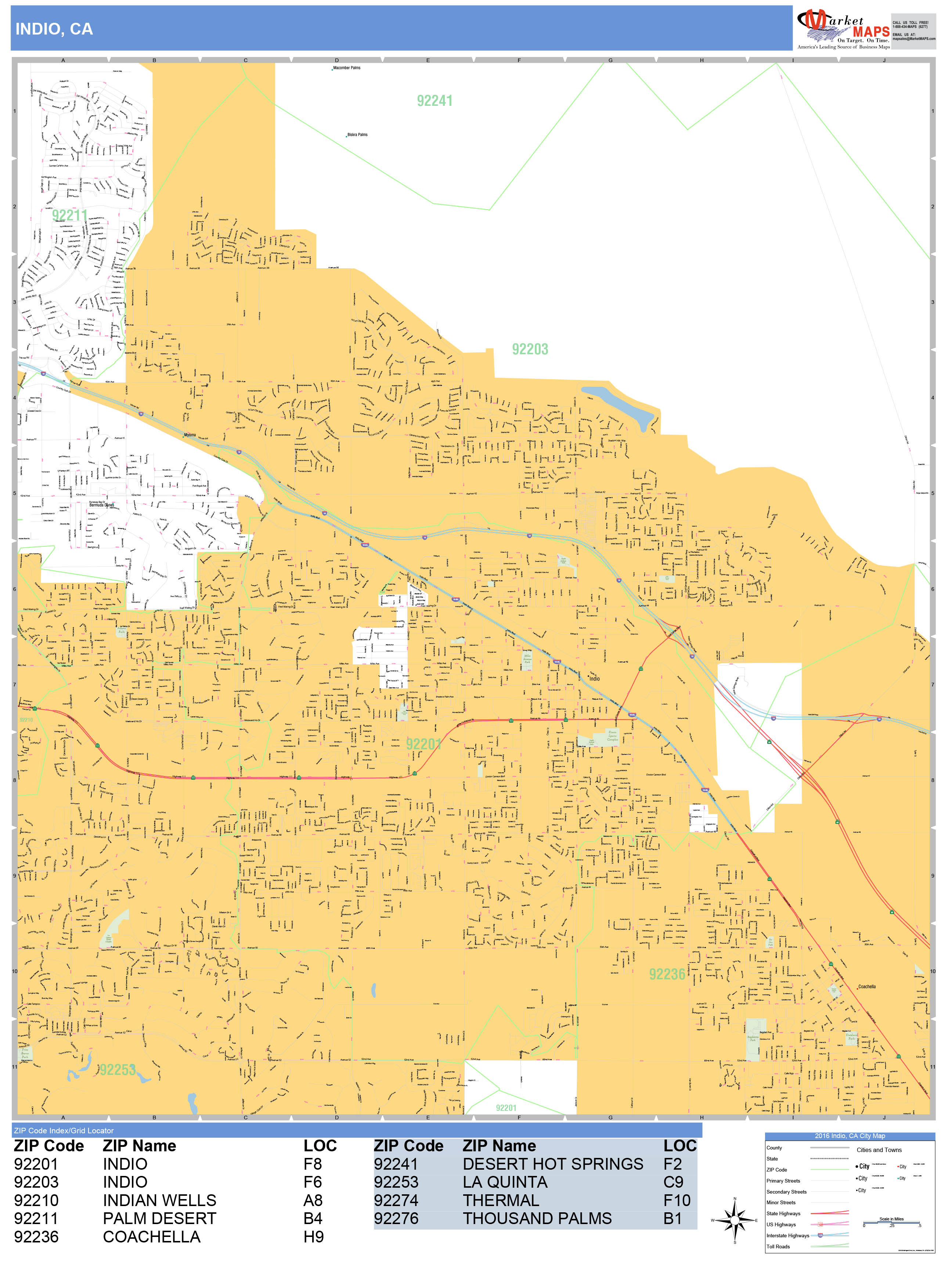 Indio California Wall Map (Basic Style) by MarketMAPS - MapSales