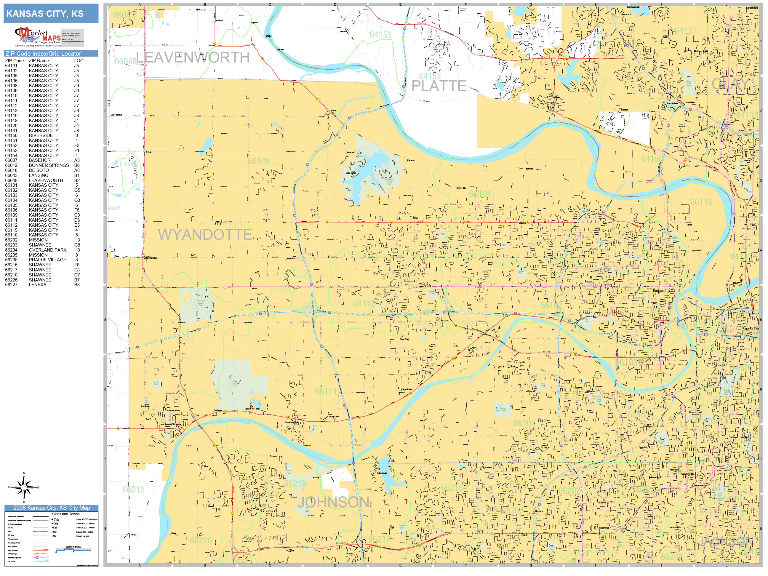 Kansas City Kansas Wall Map (Basic Style) by MarketMAPS - MapSales