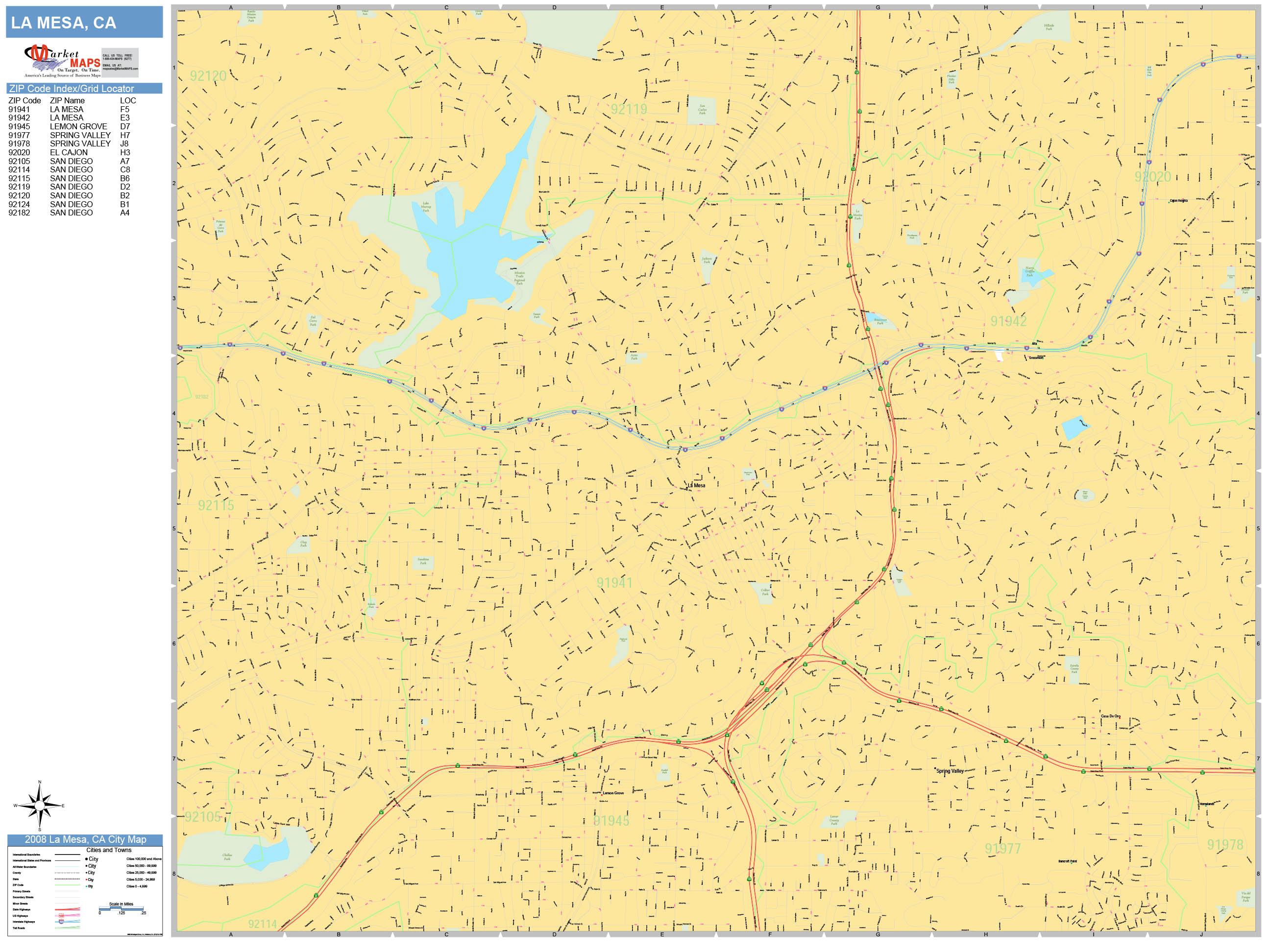 La Mesa California Wall Map (Basic Style) by MarketMAPS