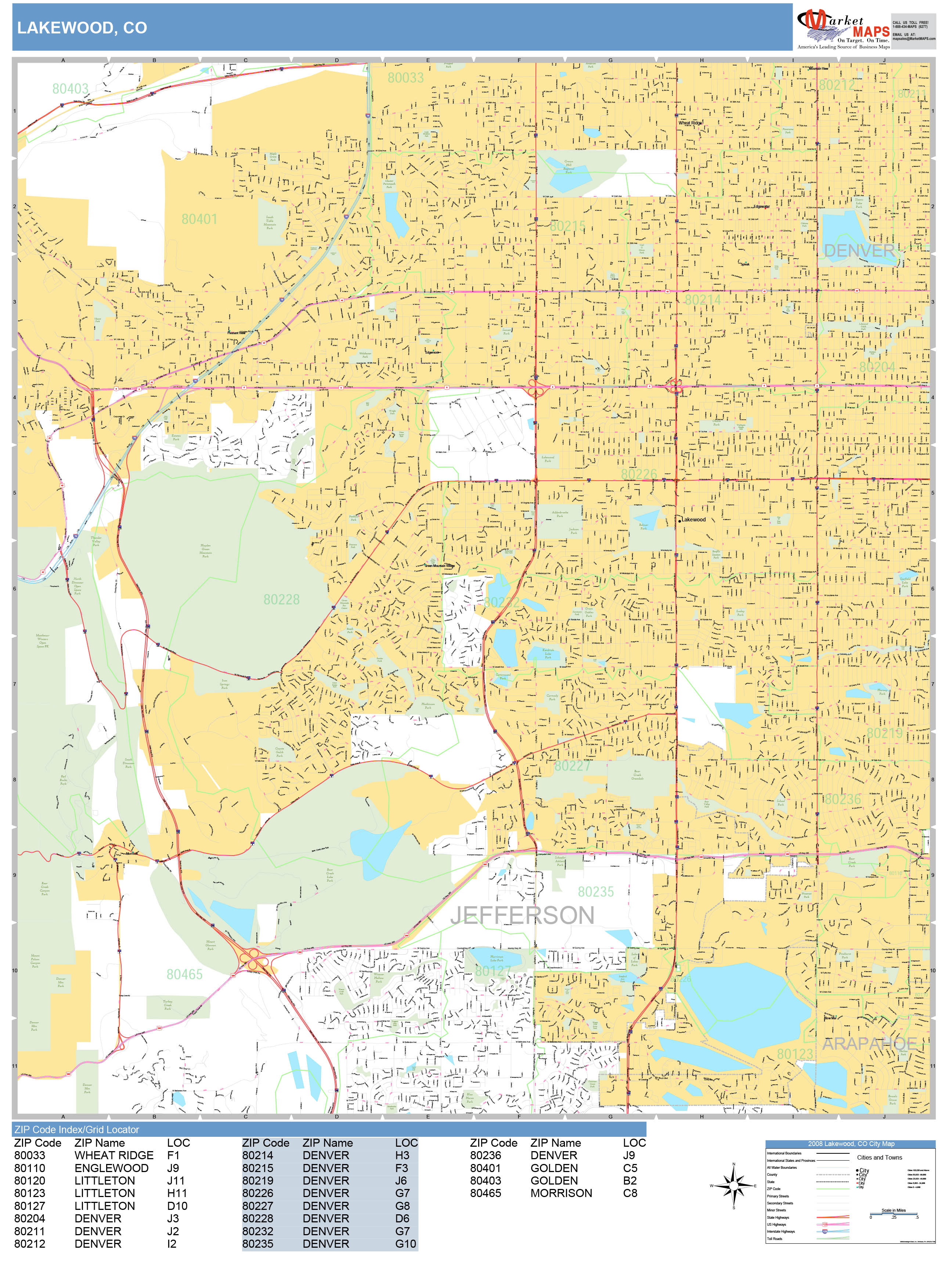 Lakewood Colorado Wall Map (Basic Style) by MarketMAPS - MapSales