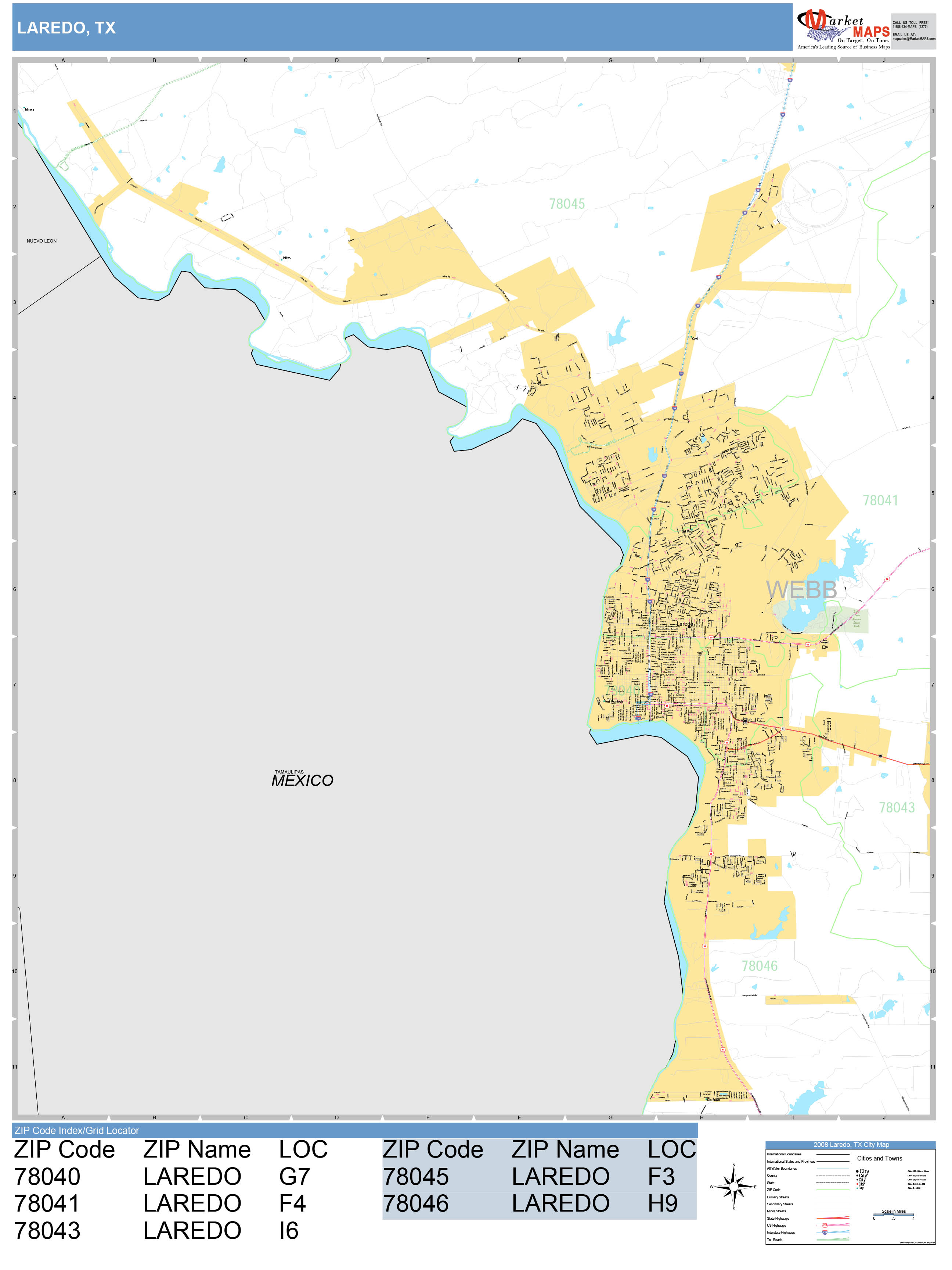 Laredo Texas Wall Map (Basic Style) by MarketMAPS - MapSales