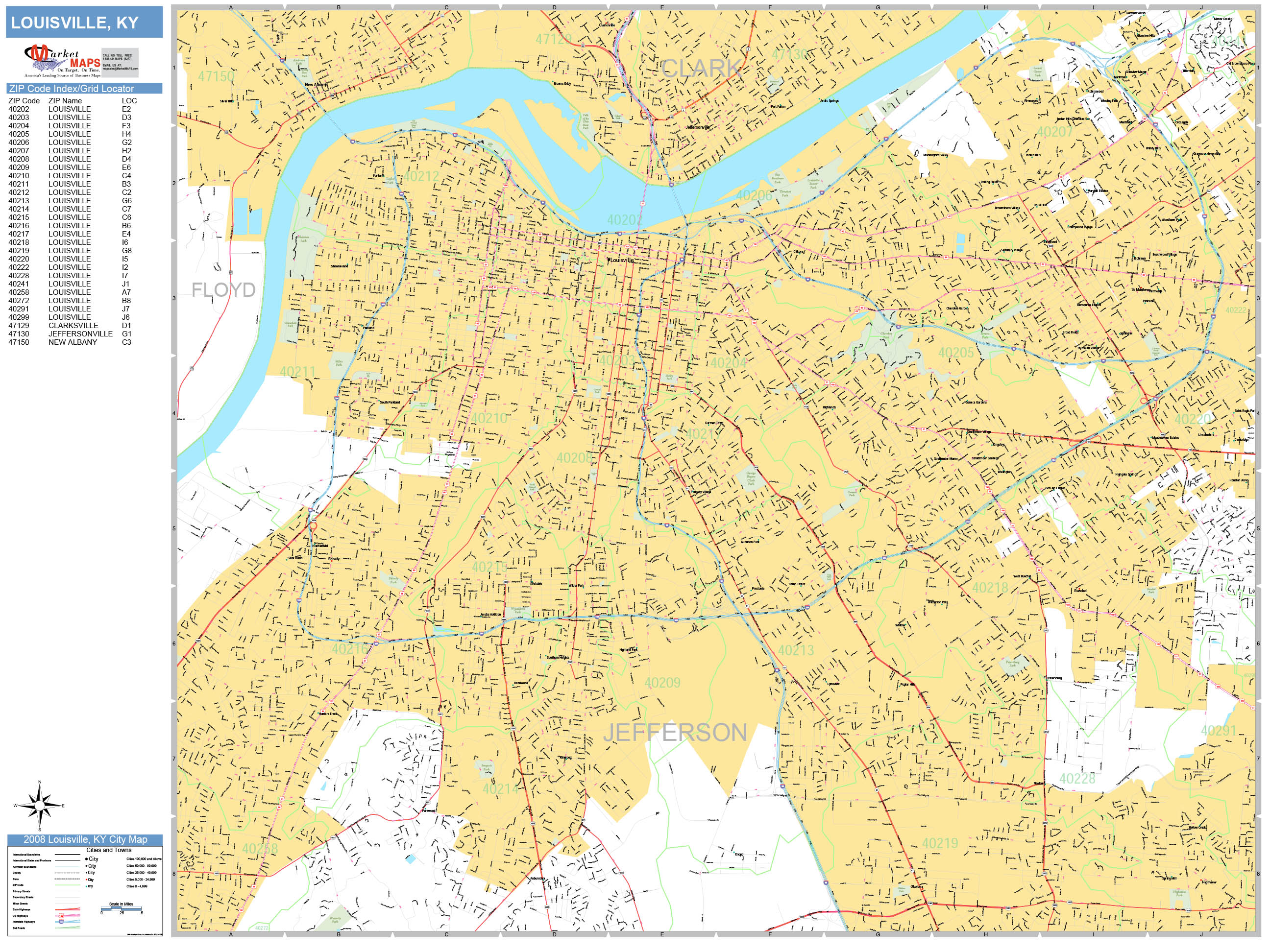 Louisville Kentucky Wall Map (Basic Style) by MarketMAPS