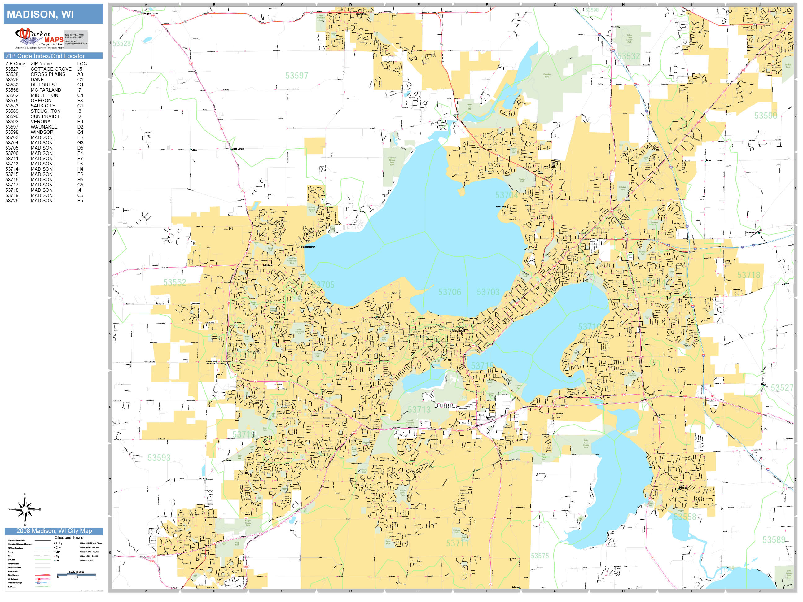 Madison Wisconsin Wall Map (Basic Style) by MarketMAPS - MapSales
