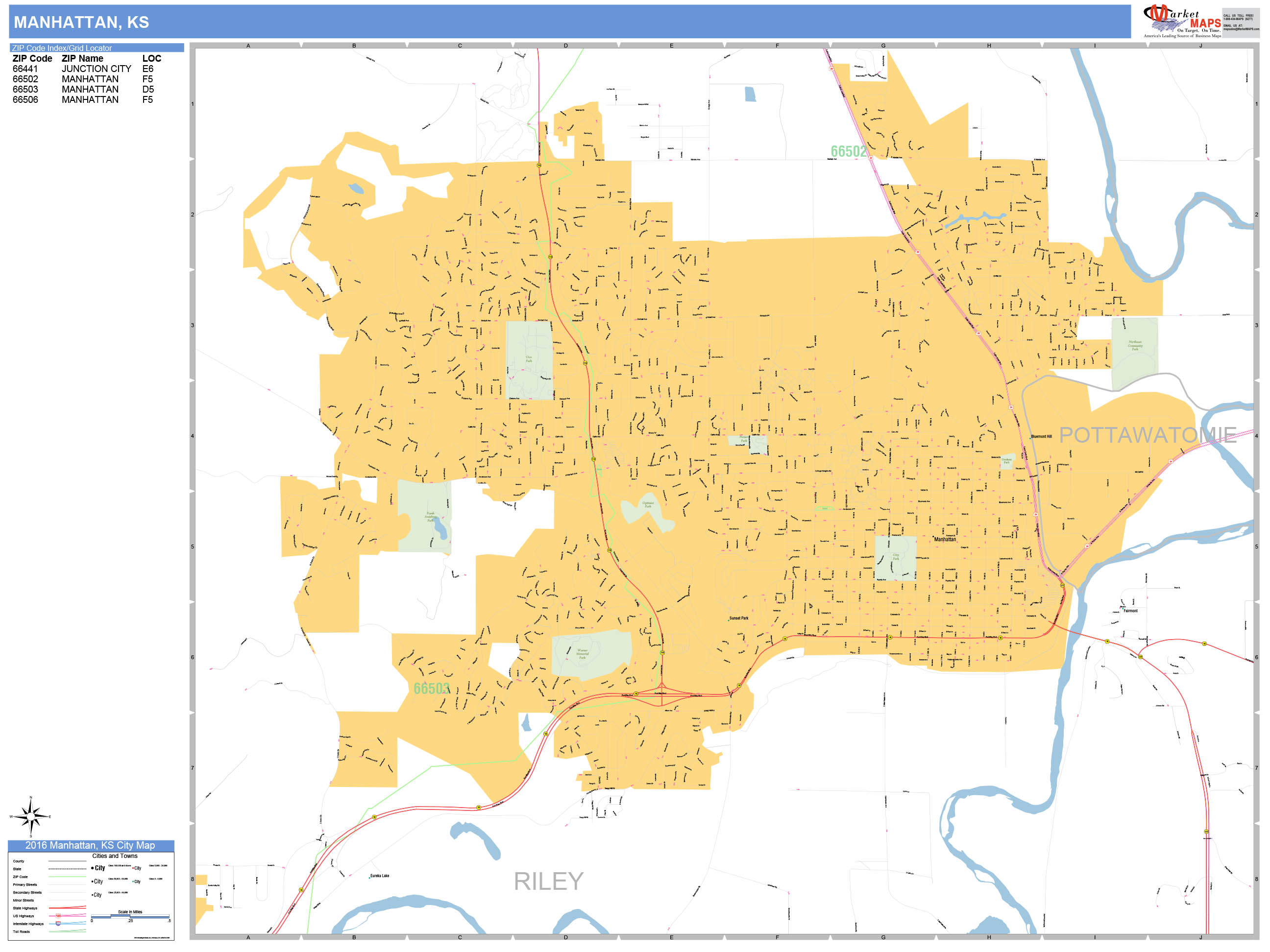 Manhattan Kansas Wall Map (Basic Style) by MarketMAPS - MapSales.com