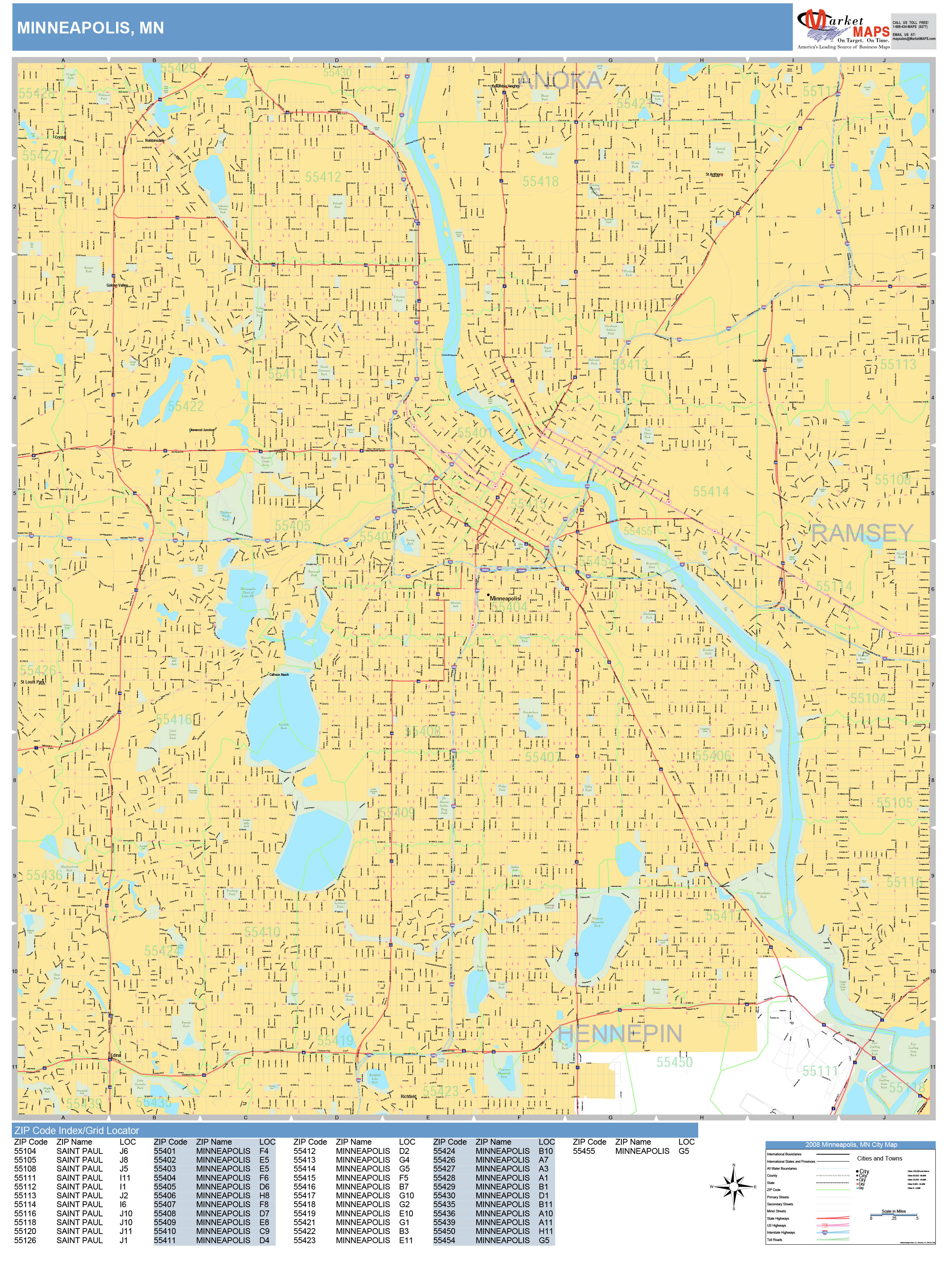 Minneapolis Minnesota Wall Map (Basic Style) by MarketMAPS - MapSales