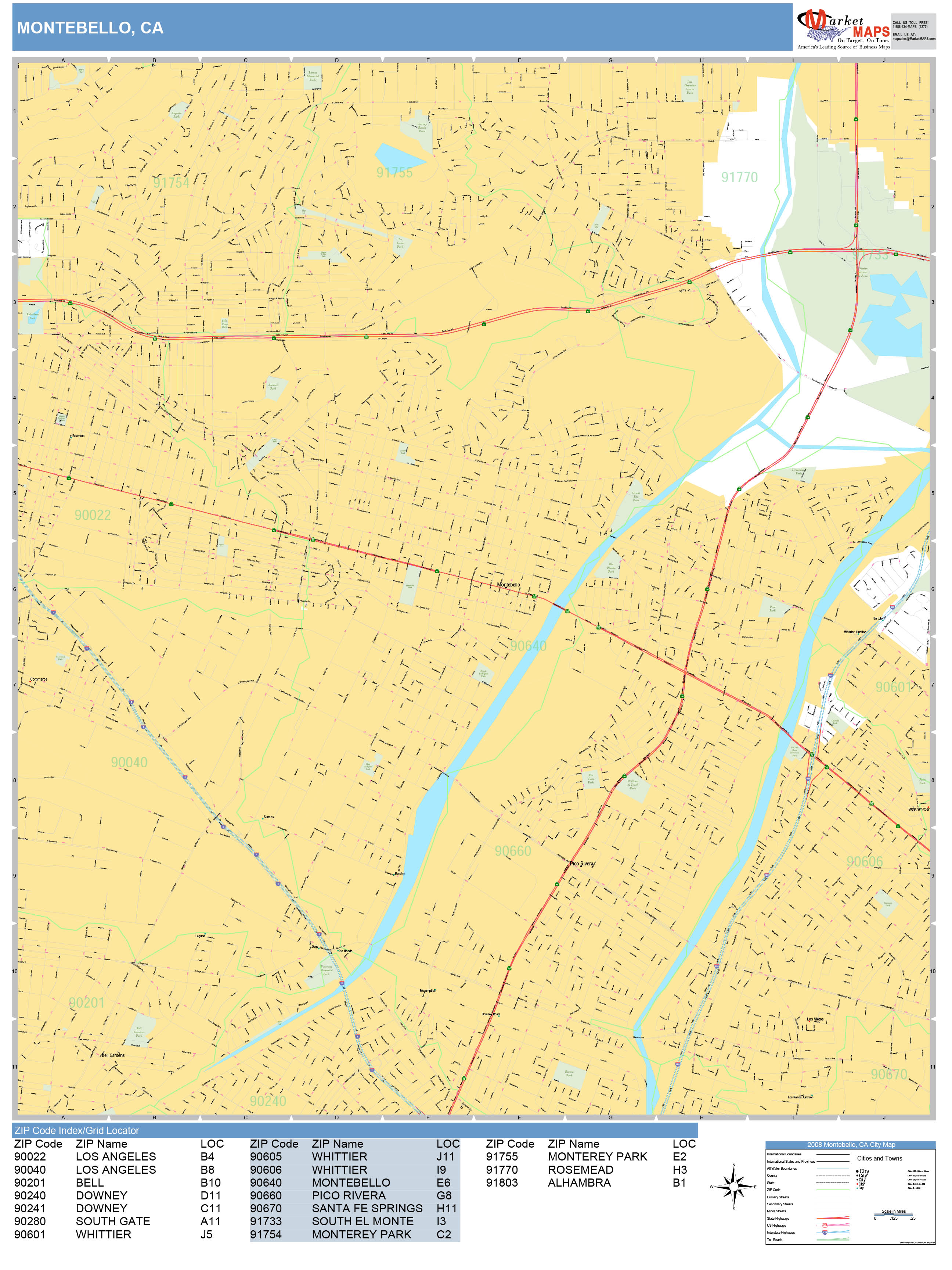 Montebello California Wall Map (Basic Style) by MarketMAPS - MapSales