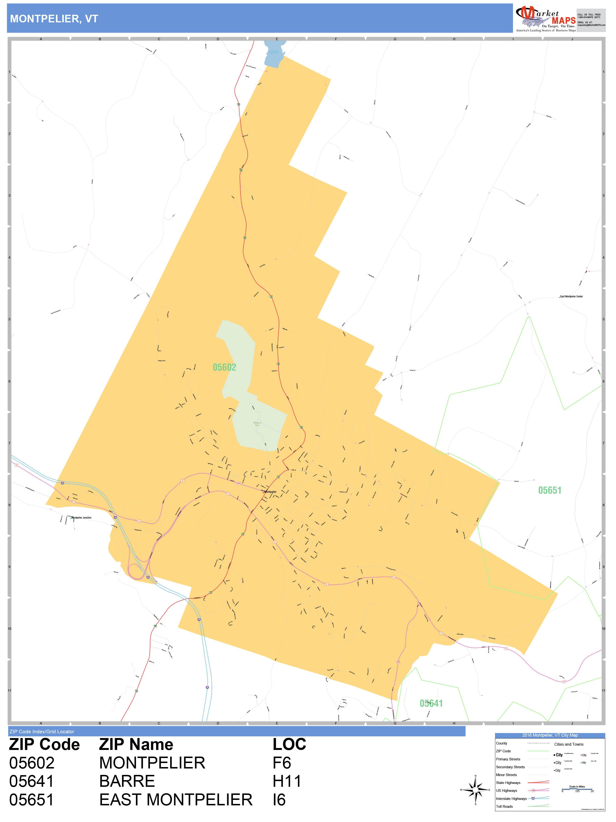 Montpelier Vermont Wall Map (Basic Style) by MarketMAPS - MapSales