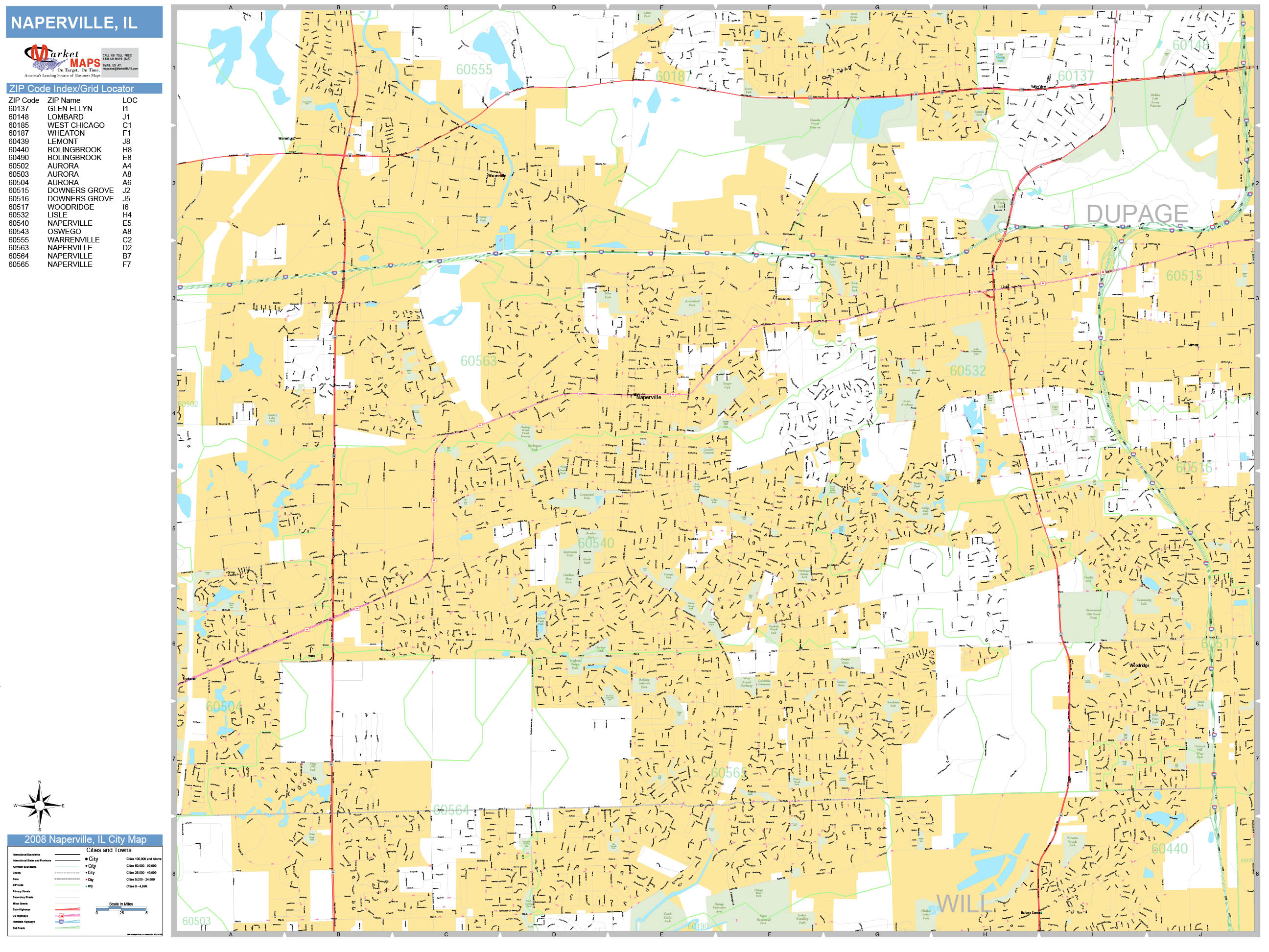 Naperville Illinois Wall Map (Basic Style) by MarketMAPS