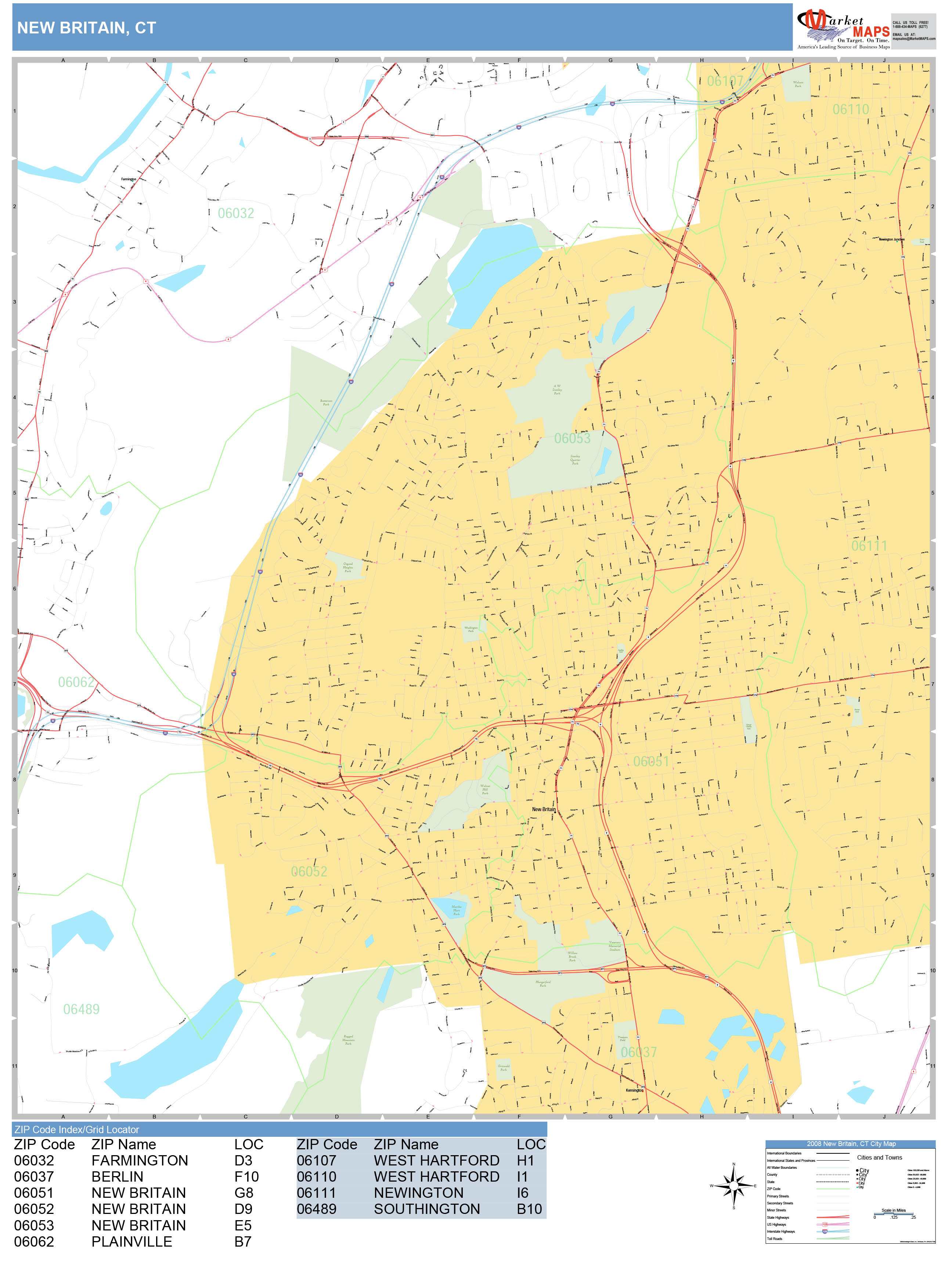 New Britain Connecticut Wall Map (Basic Style) by MarketMAPS