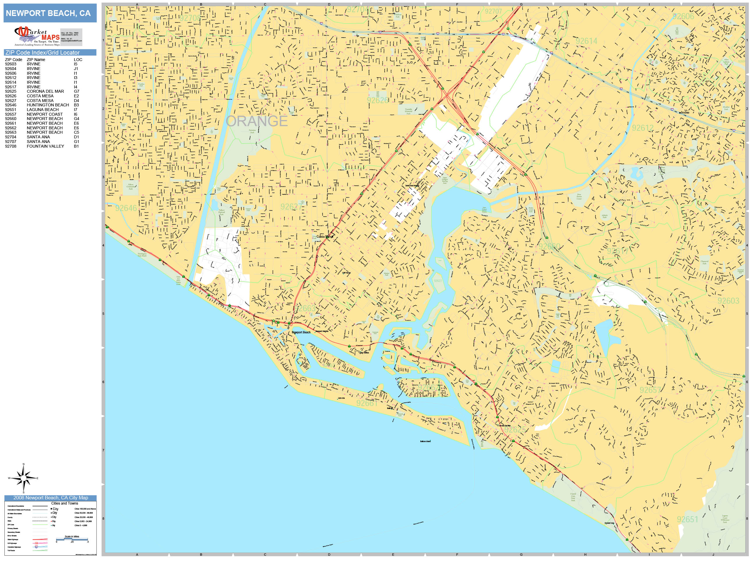 Newport Beach California Wall Map (Basic Style) by MarketMAPS