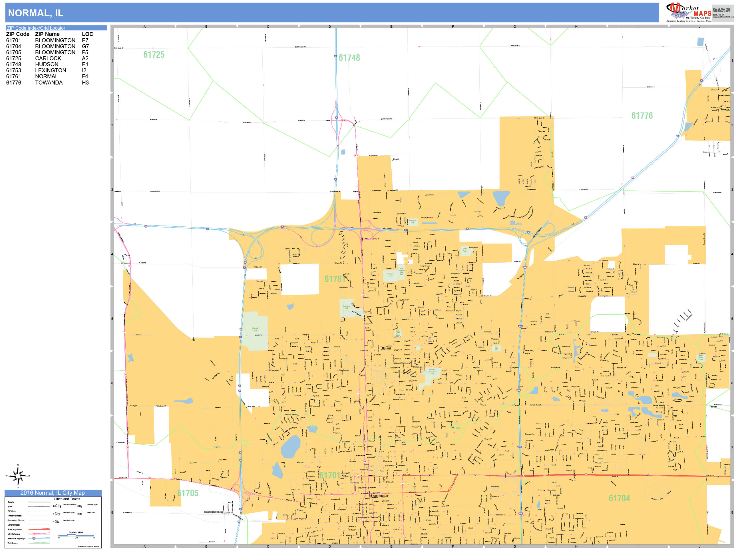 Normal Illinois Wall Map (Basic Style) by MarketMAPS - MapSales