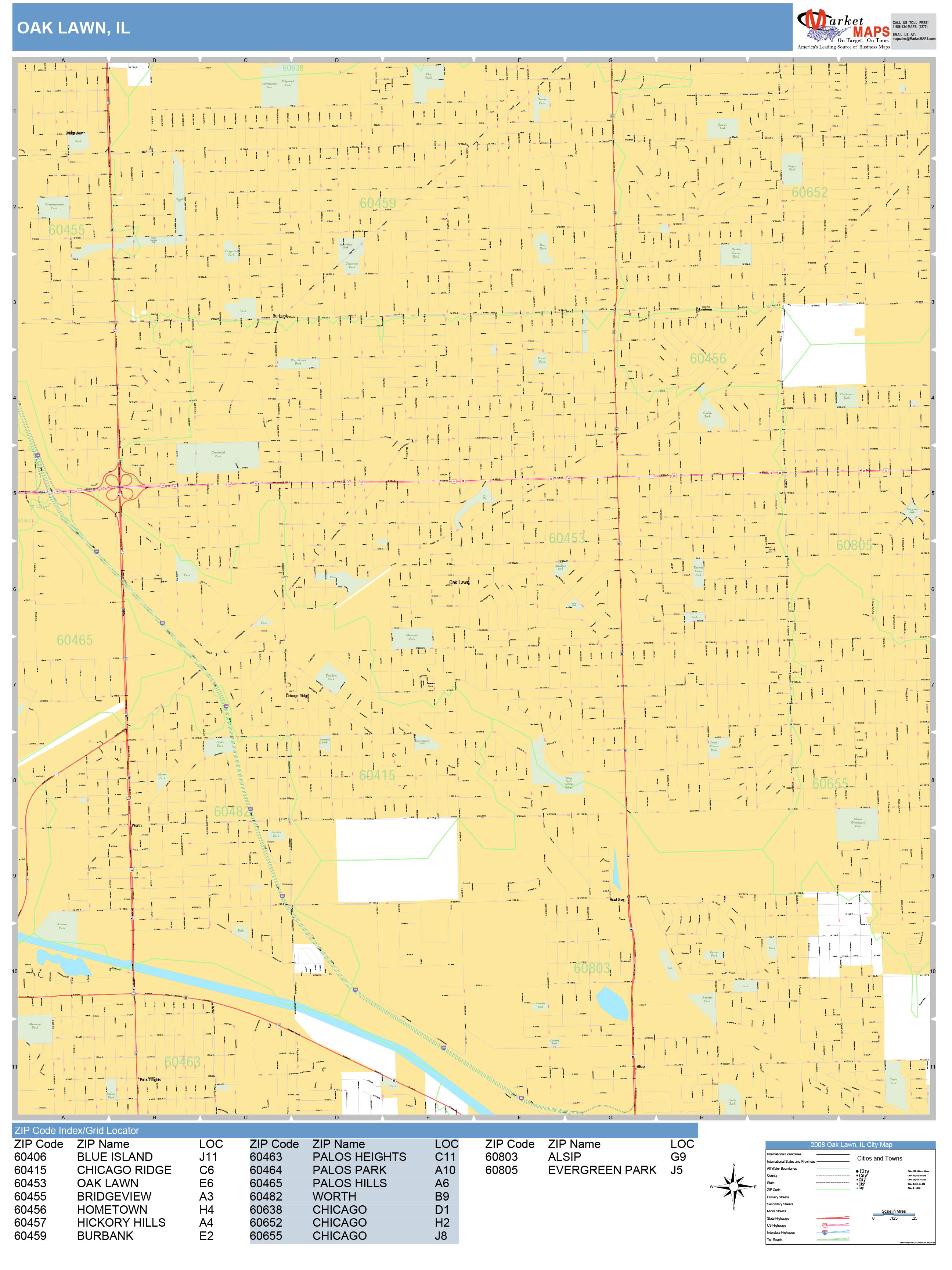 Oak Lawn Illinois Wall Map (Basic Style) by MarketMAPS - MapSales