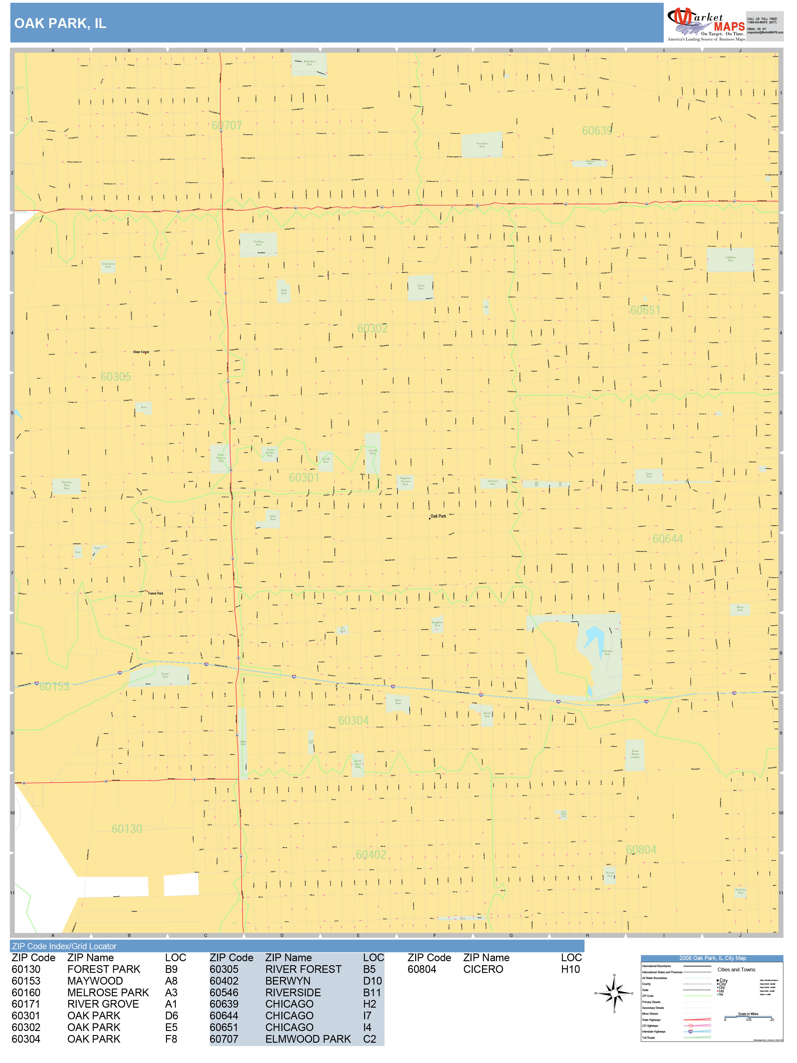 Oak Park Illinois Wall Map (Basic Style) by MarketMAPS - MapSales