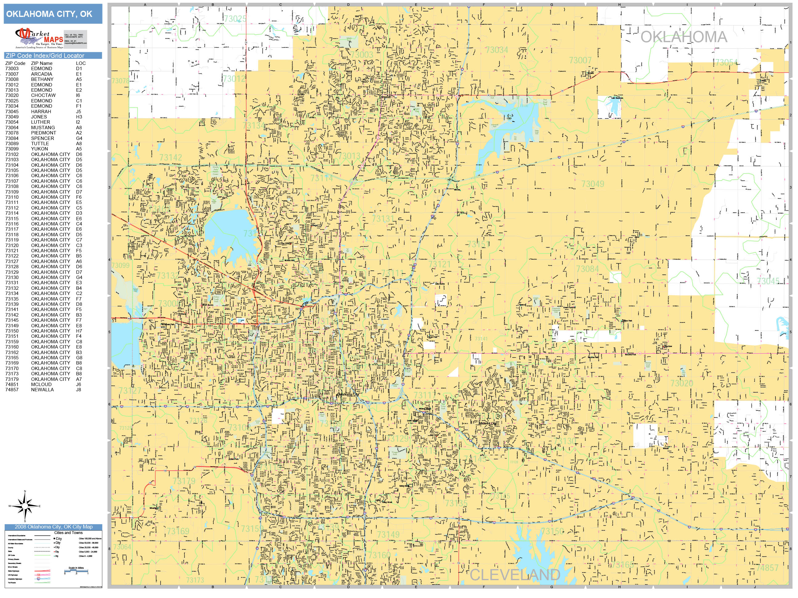 Oklahoma City Oklahoma Wall Map (Basic Style) by MarketMAPS - MapSales