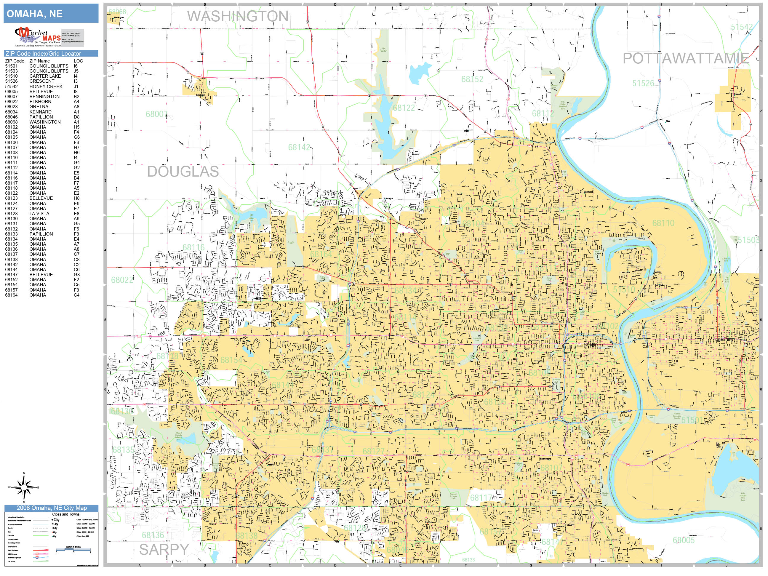 Omaha Nebraska Wall Map (Basic Style) by MarketMAPS - MapSales