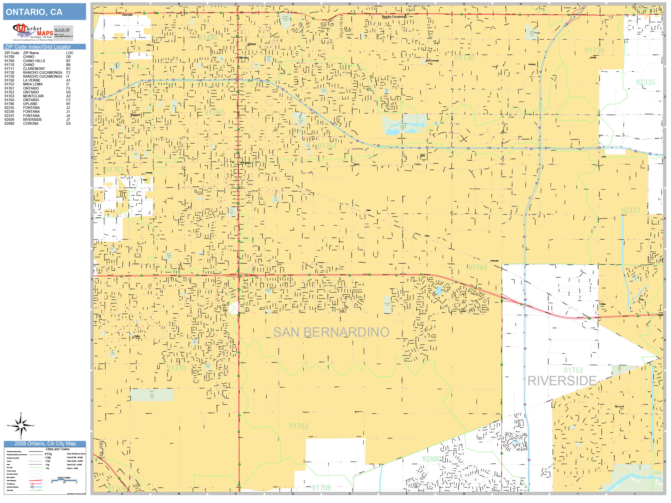 Ontario California Wall Map (Basic Style) by MarketMAPS - MapSales.com