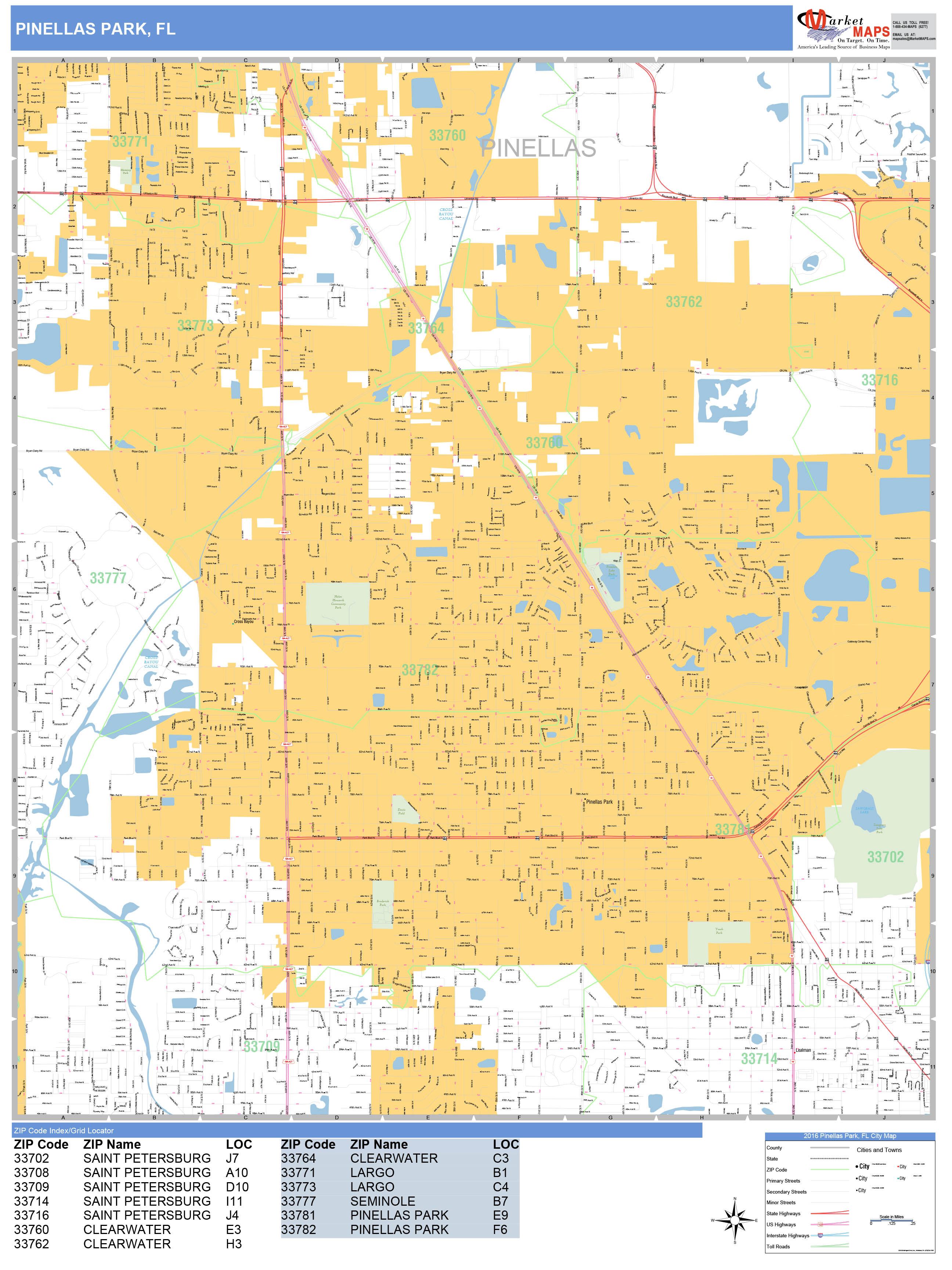 Pinellas Park Florida Wall Map (Basic Style) by MarketMAPS - MapSales