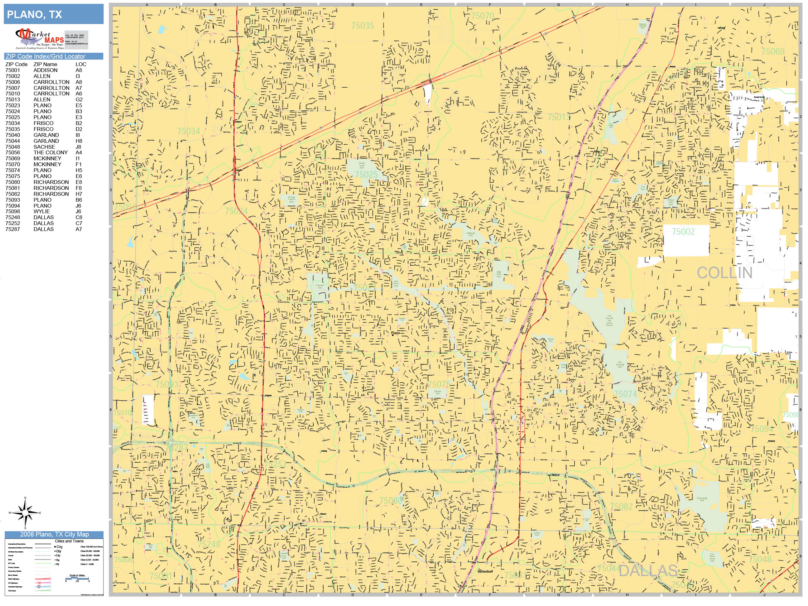 Plano Texas Wall Map (Basic Style) by MarketMAPS - MapSales