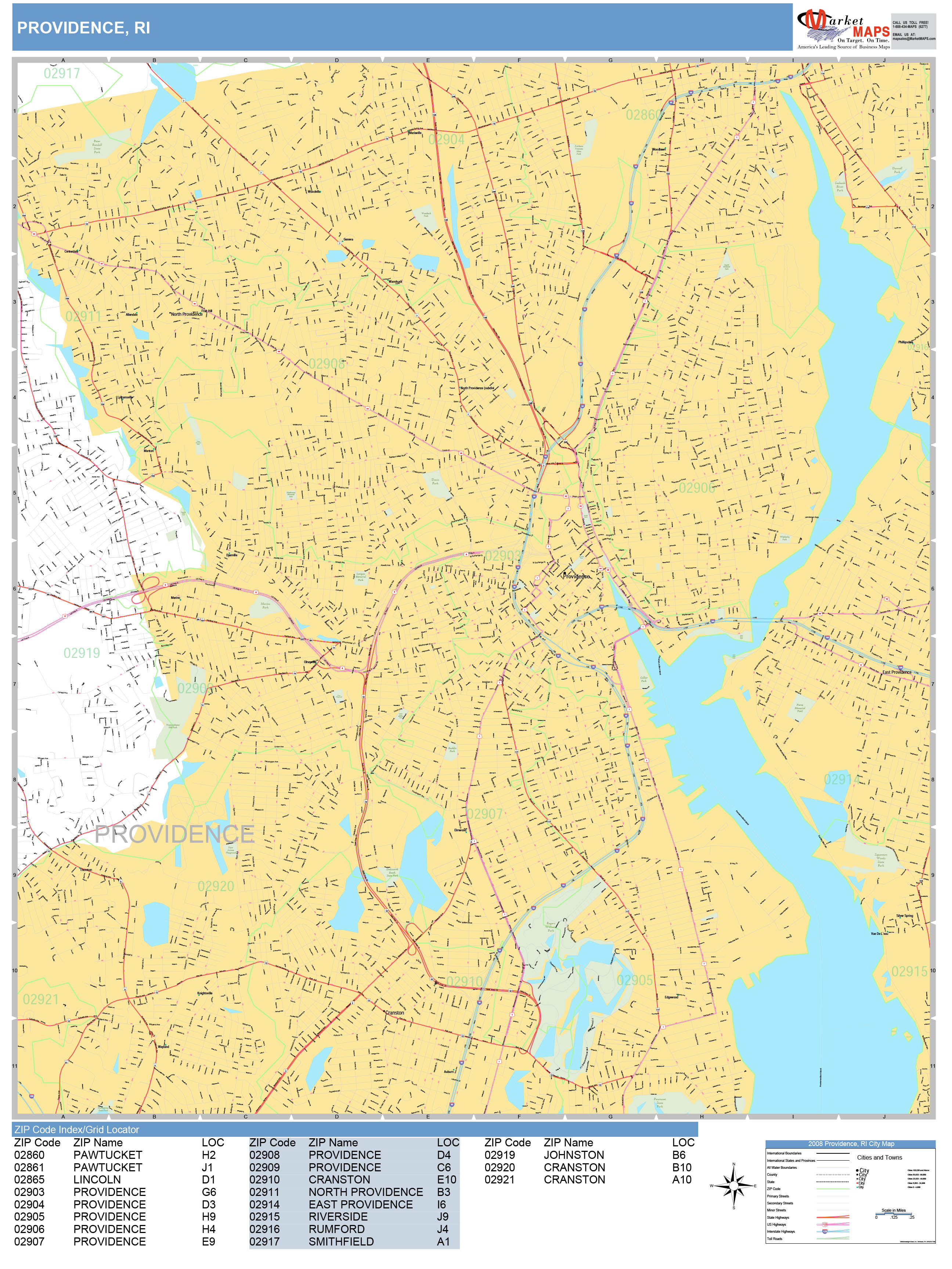 Providence Rhode Island Wall Map (Basic Style) by MarketMAPS