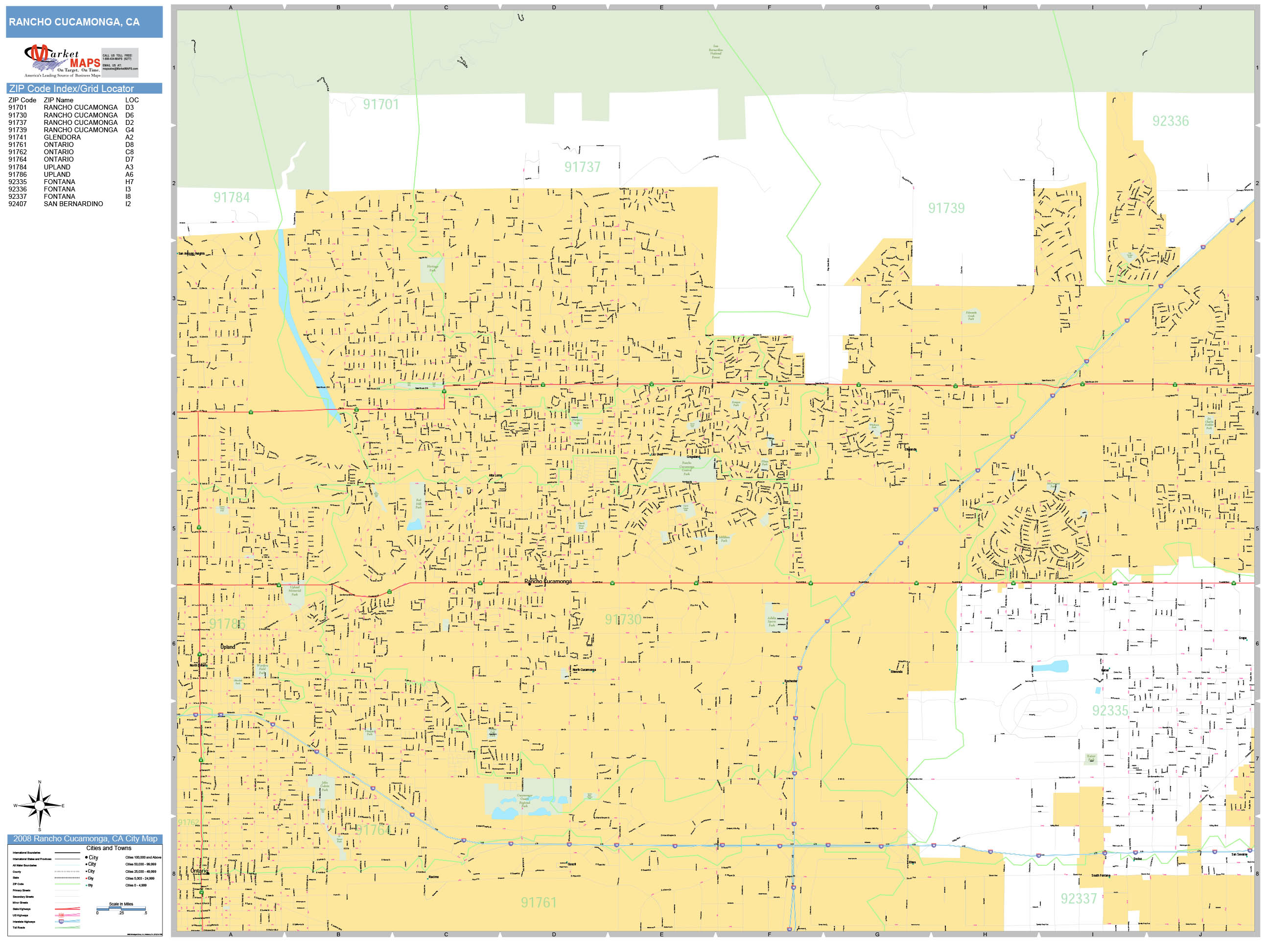 Rancho Cucamonga California Wall Map (Basic Style) by MarketMAPS